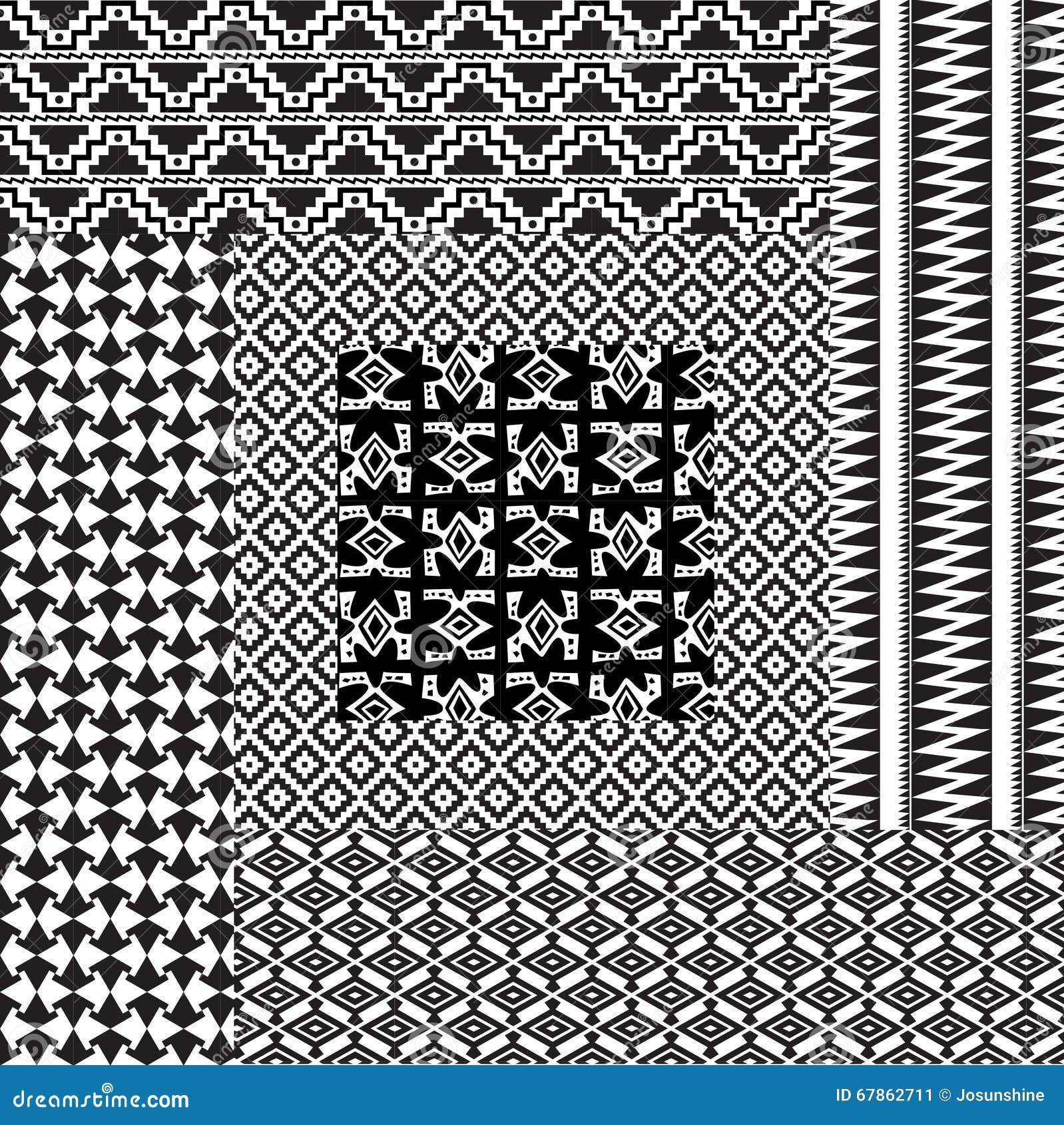 6 Primitive Patterns Seamless Black White Stock Vector - Illustration ...