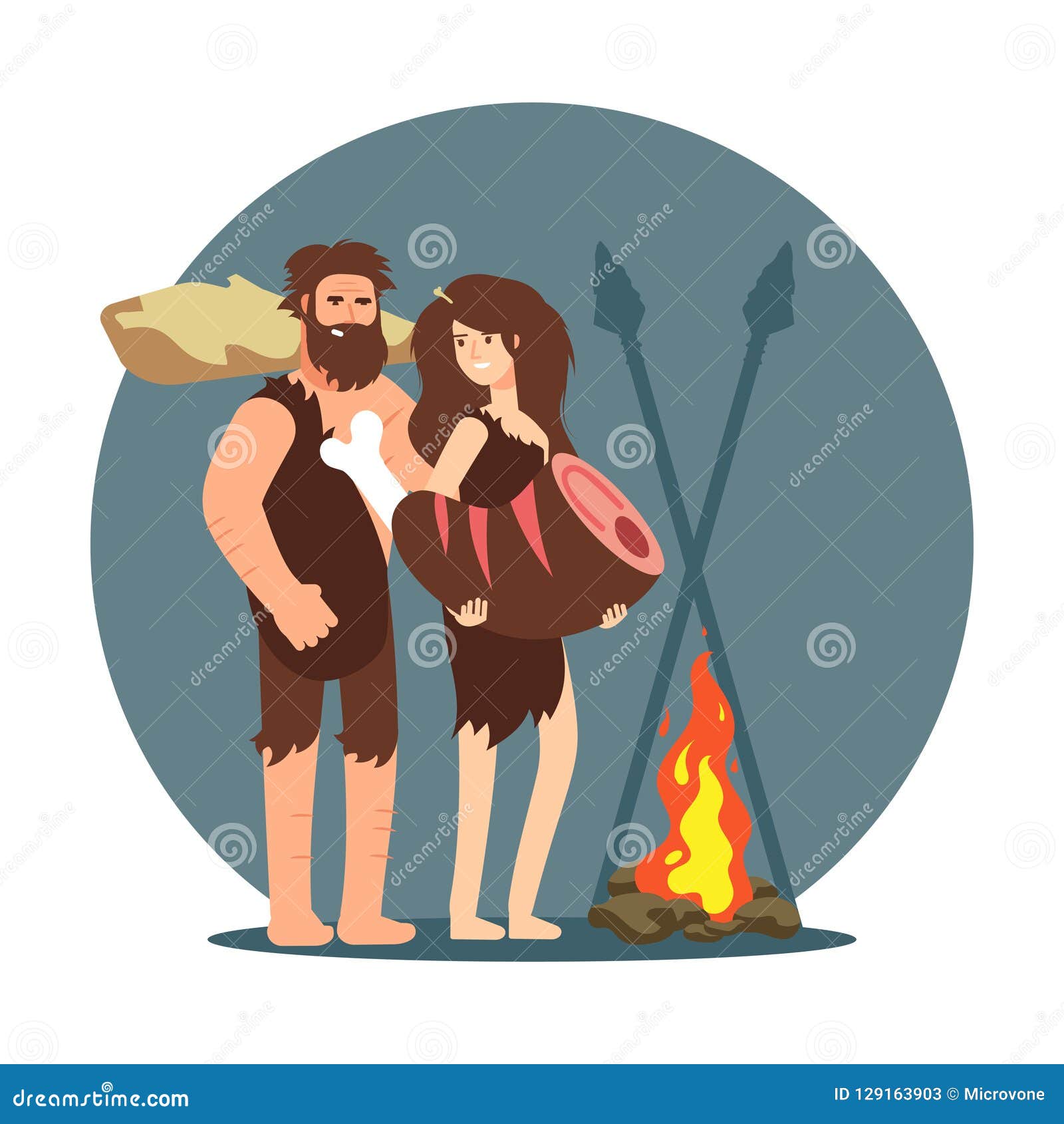 Primitive People Prehistoric Cartoon Vector Illustration Before Cave ...