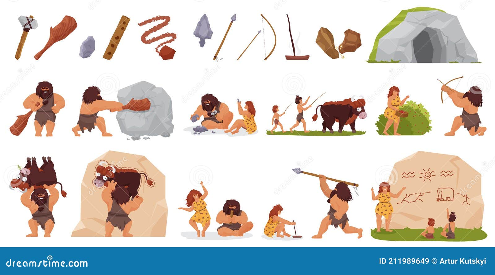 Caveman Cooking Meat On Fire Cartoon Vector Illustration ... Caveman Cooking Meat On Fire Cartoon Vector Illustration ...