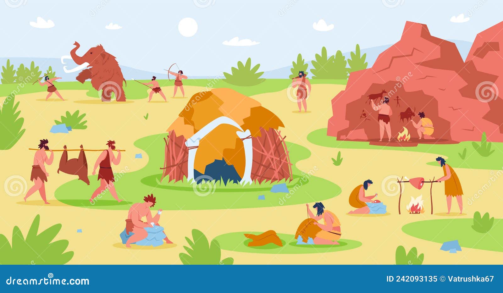 Caveman Cooking Meat On Fire Cartoon Vector Illustration ... Caveman Cooking Meat On Fire Cartoon Vector Illustration ...