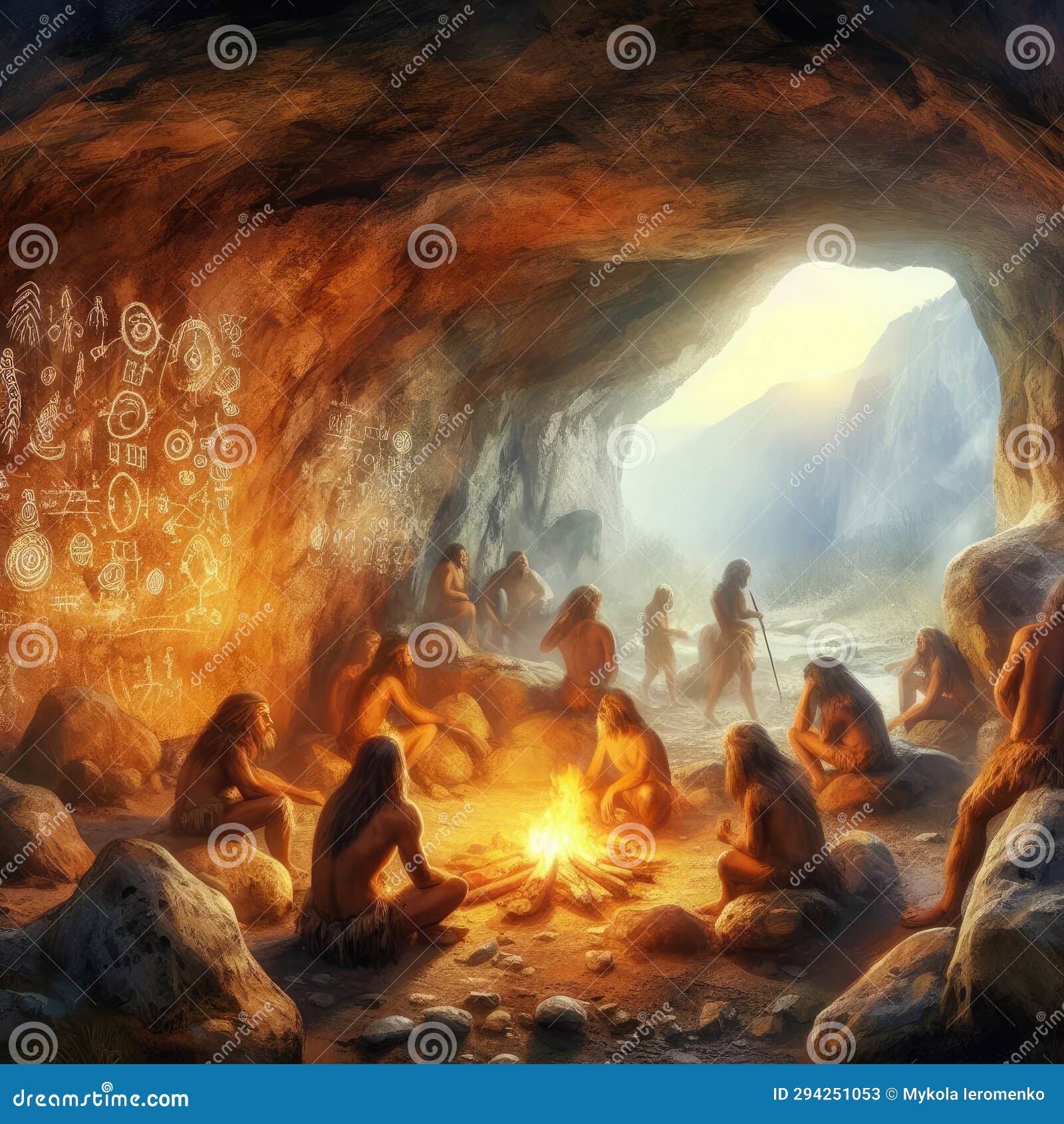 Primitive Man Sitting On A Green Dinosaur.Vector Cartoon Illustration ...