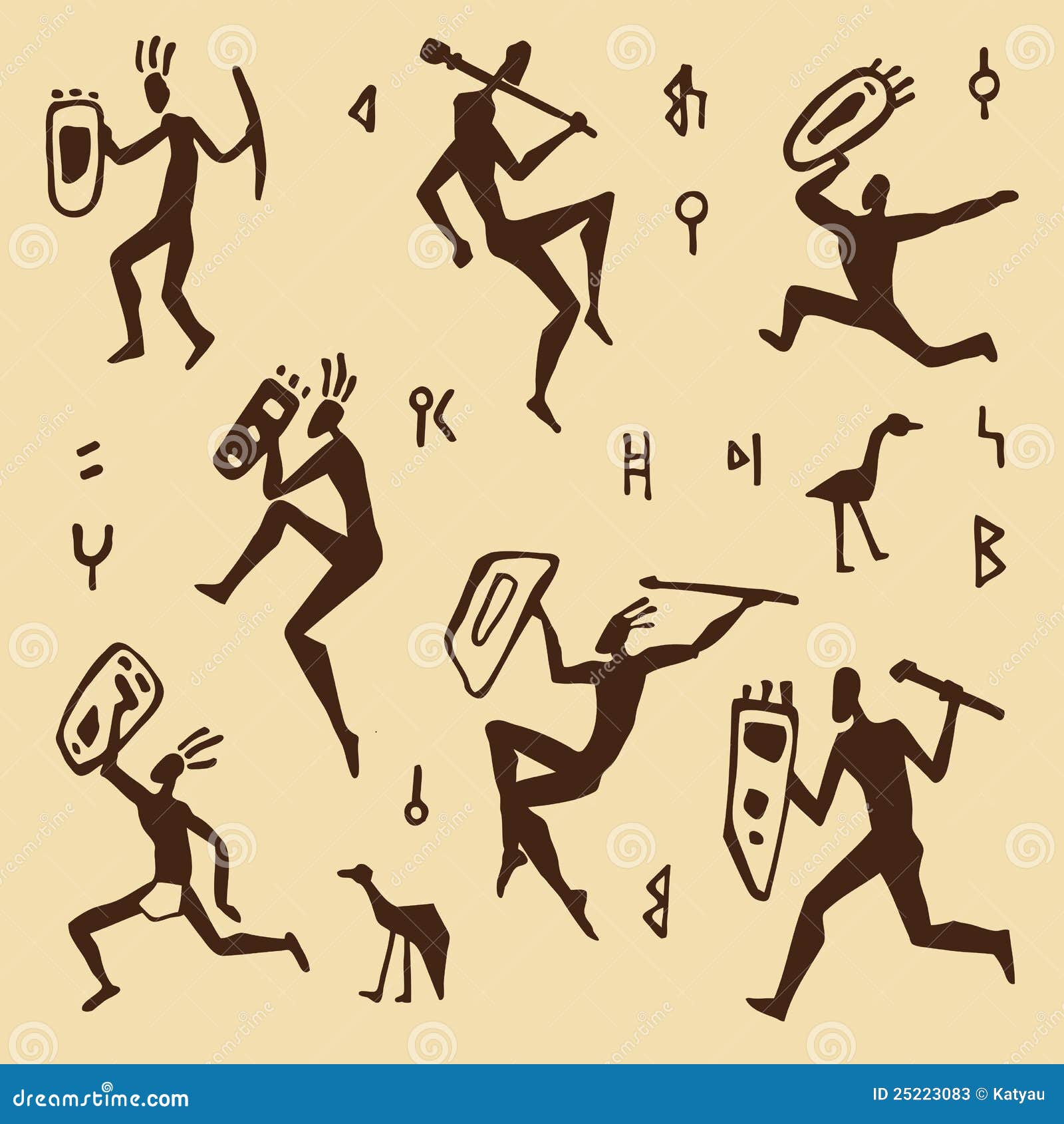 Primitive rock painting stock illustration. Illustration of hunters ...