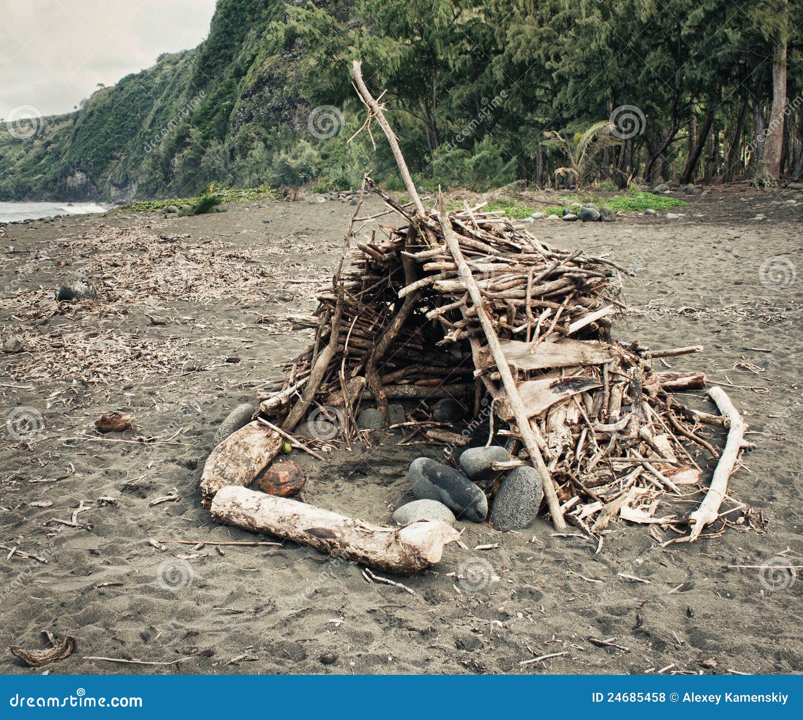 Primitive Shelter on the Beach Stock Photo - Image of palm, nature ...