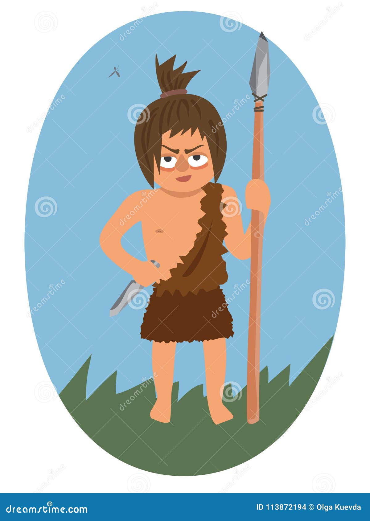 Primitive Warrior with Spear Vector Cartoon Stock Vector - Illustration ...