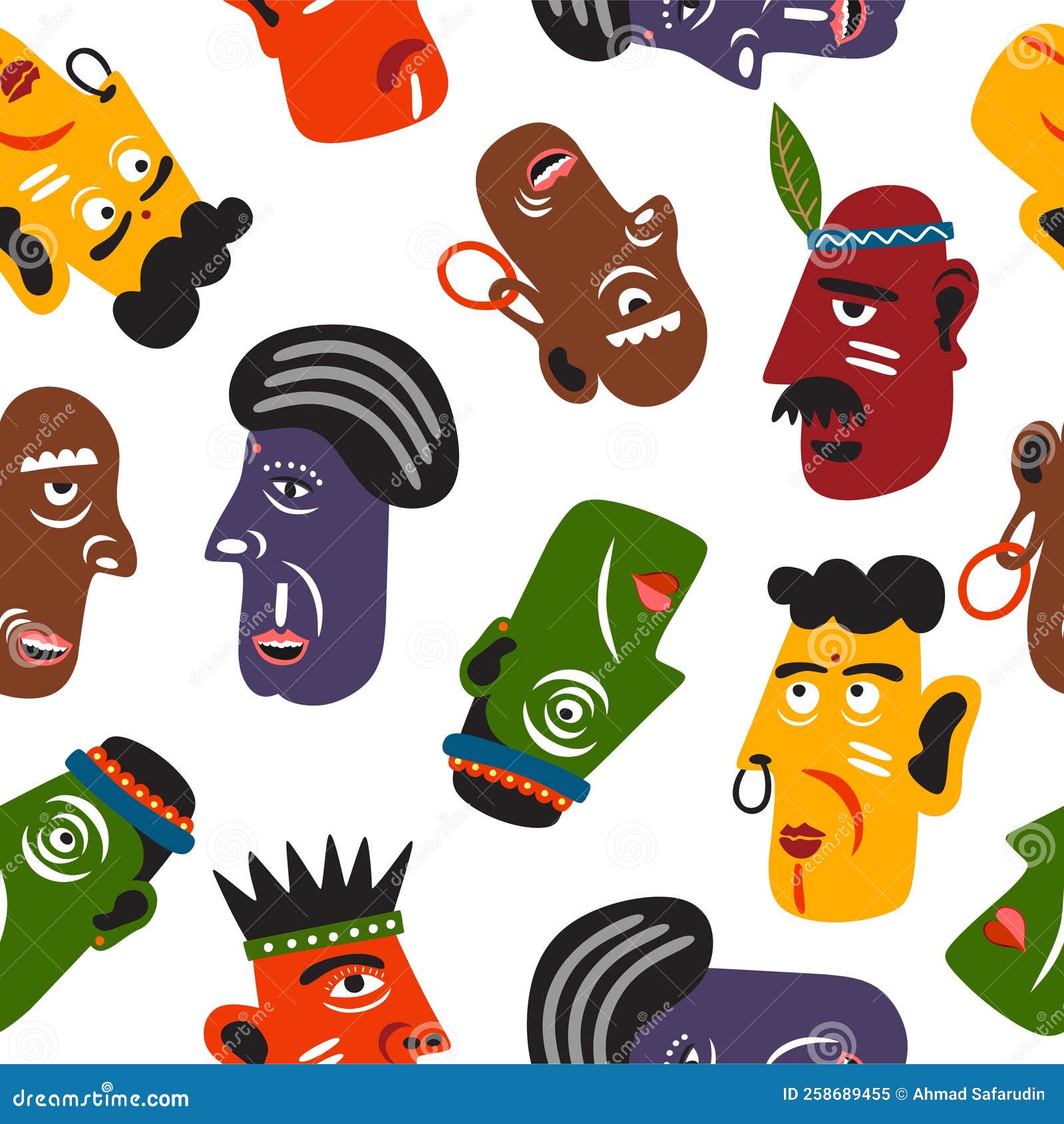 Primordial Man Face Seamless Pattern Isolated On Brown Background ...