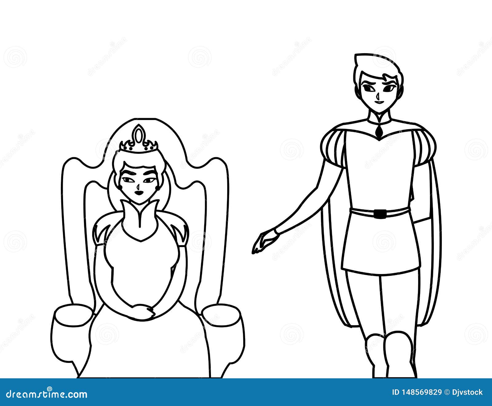Prince Charming with Queen on Throne Characters Stock Illustration - Illustration of vector ...