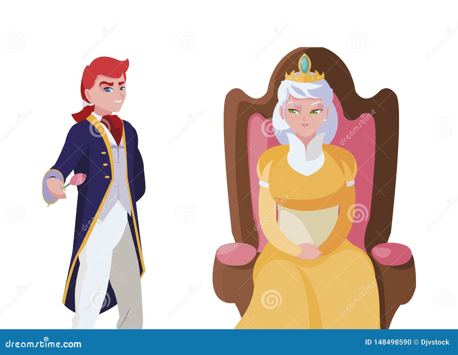 Prince Charming with Queen on Throne Characters Stock Illustration ...