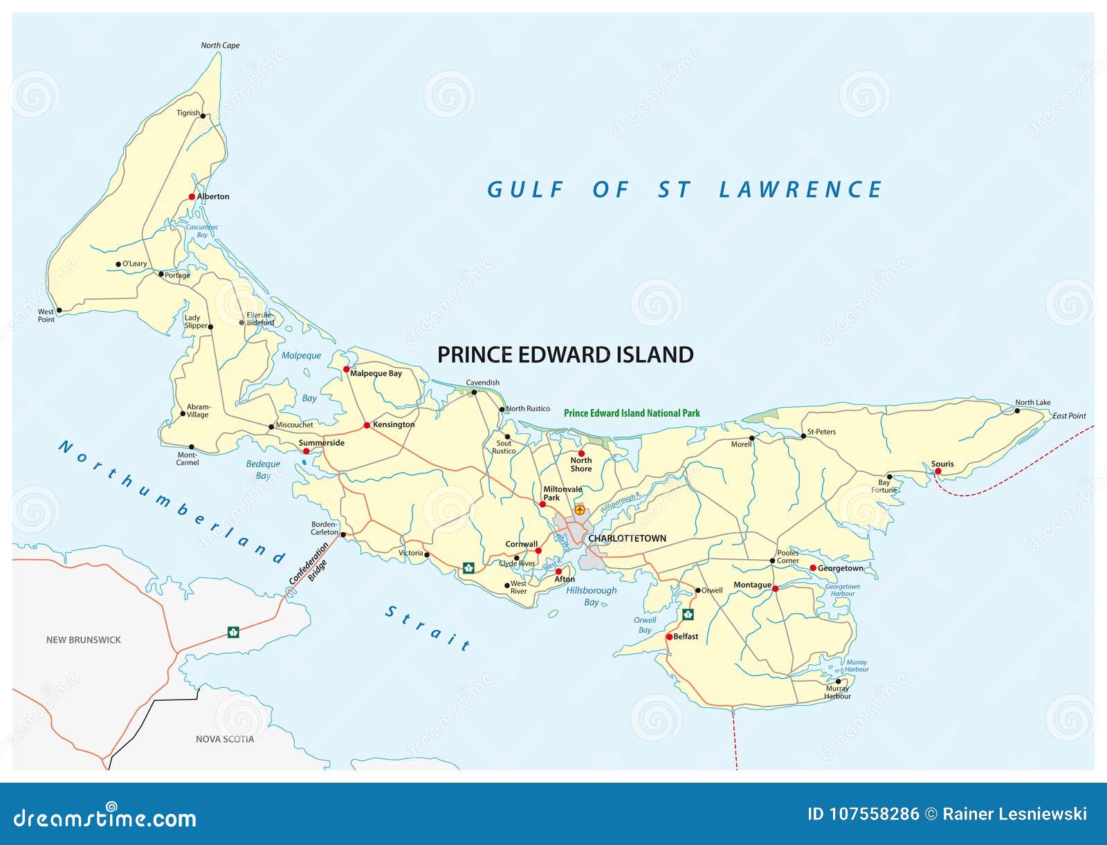 Prince Edward Island Vector Road Map Stock Vector - Illustration of ...