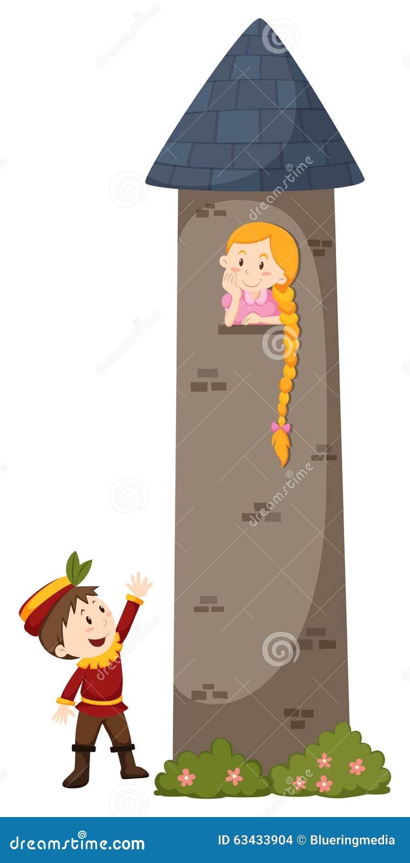 Princess In Tower With Melody Symbol On Rainbow Vector Illustration ...