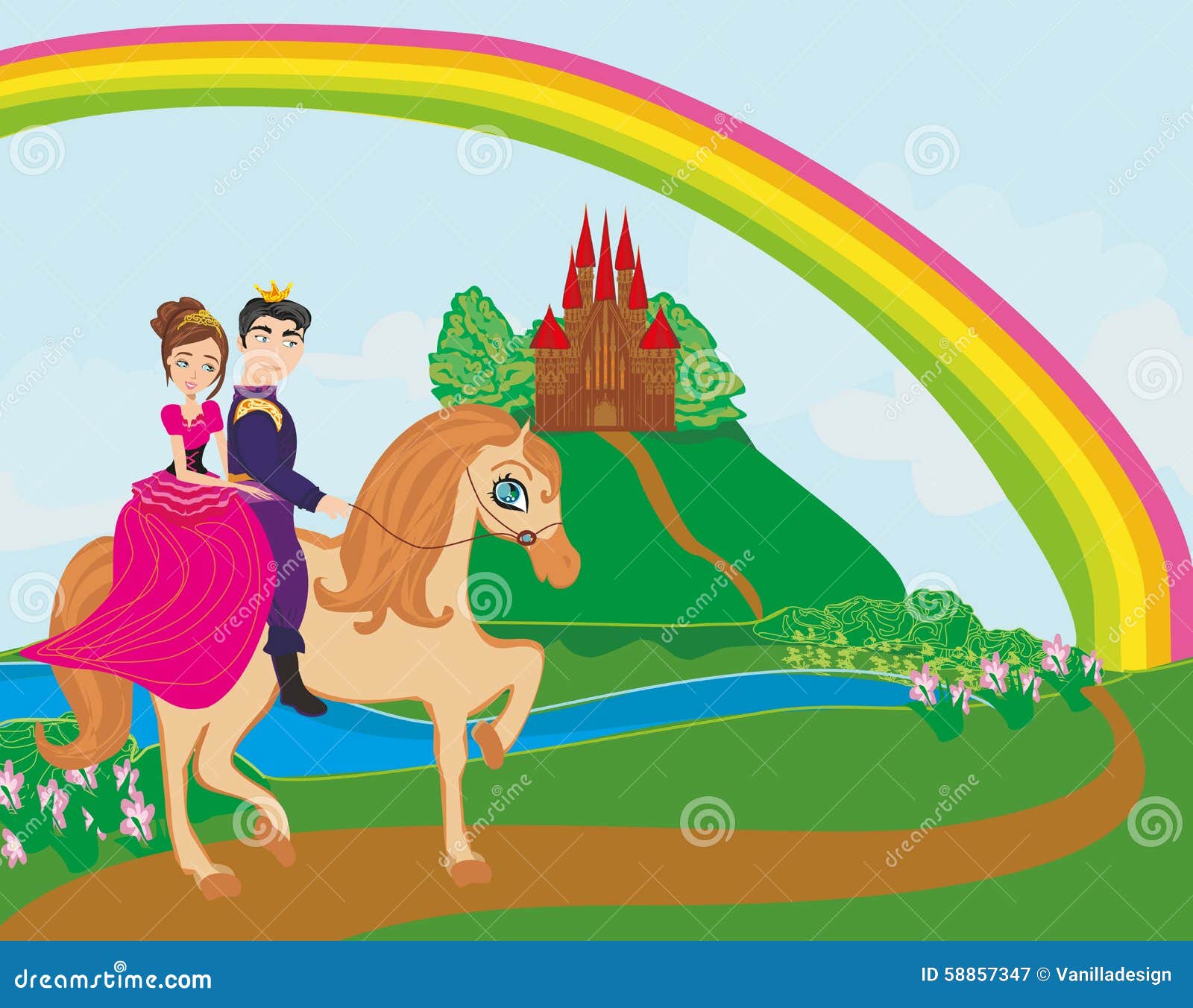 Prince And Princes Fairy Tale Book Cover Illustration. Couple Of ...
