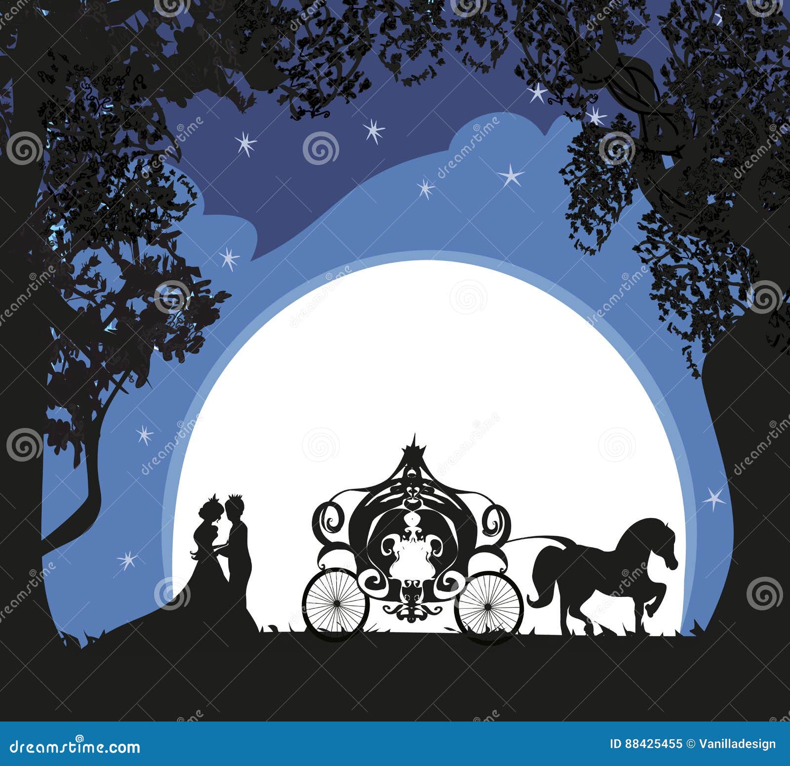Prince, Princess and Carriage Stock Vector - Illustration of painting ...