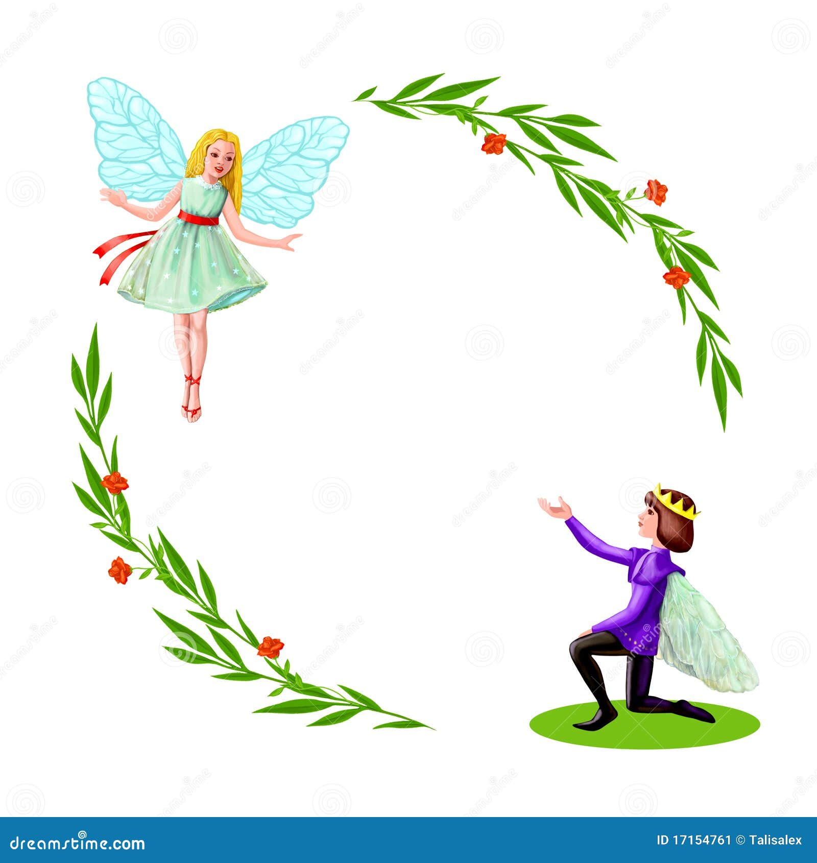 Prince and Princess with Green Branches Frame Stock Illustration ...