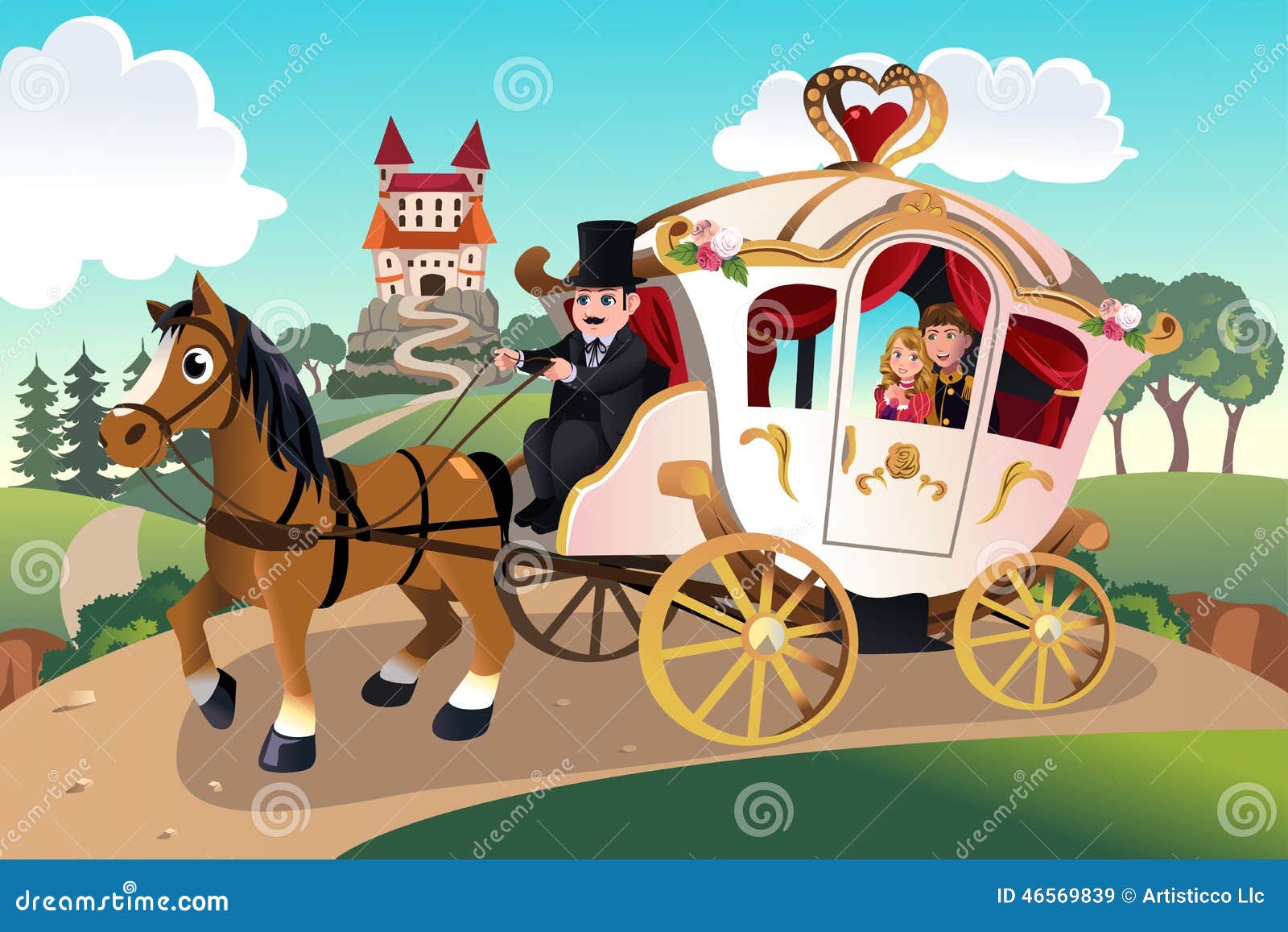 Prince and Princess in Horse Wagon Stock Vector - Illustration of ...