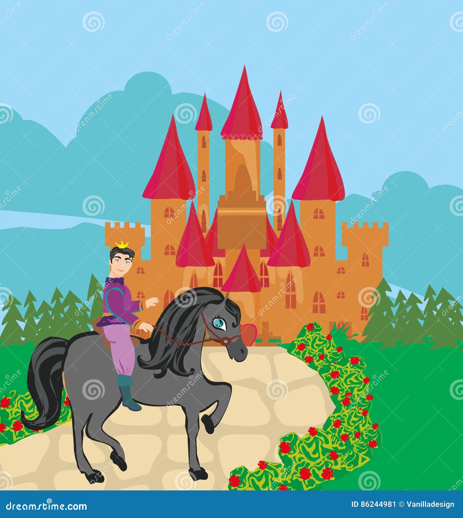 Prince Riding a Horse To the Castle Stock Vector - Illustration of ...