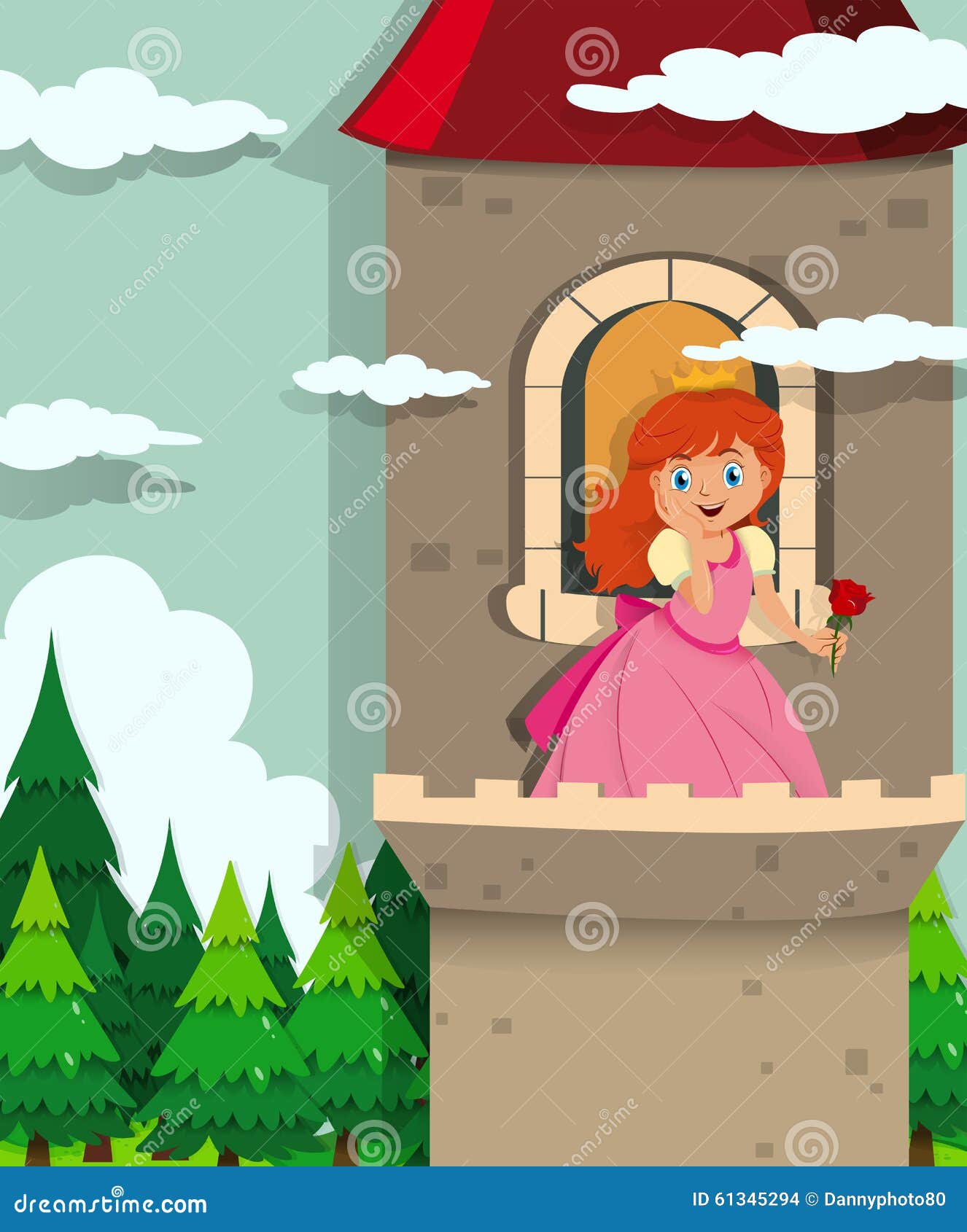 Princesa en la torre stock de ilustración. Ilustración de castillo ...