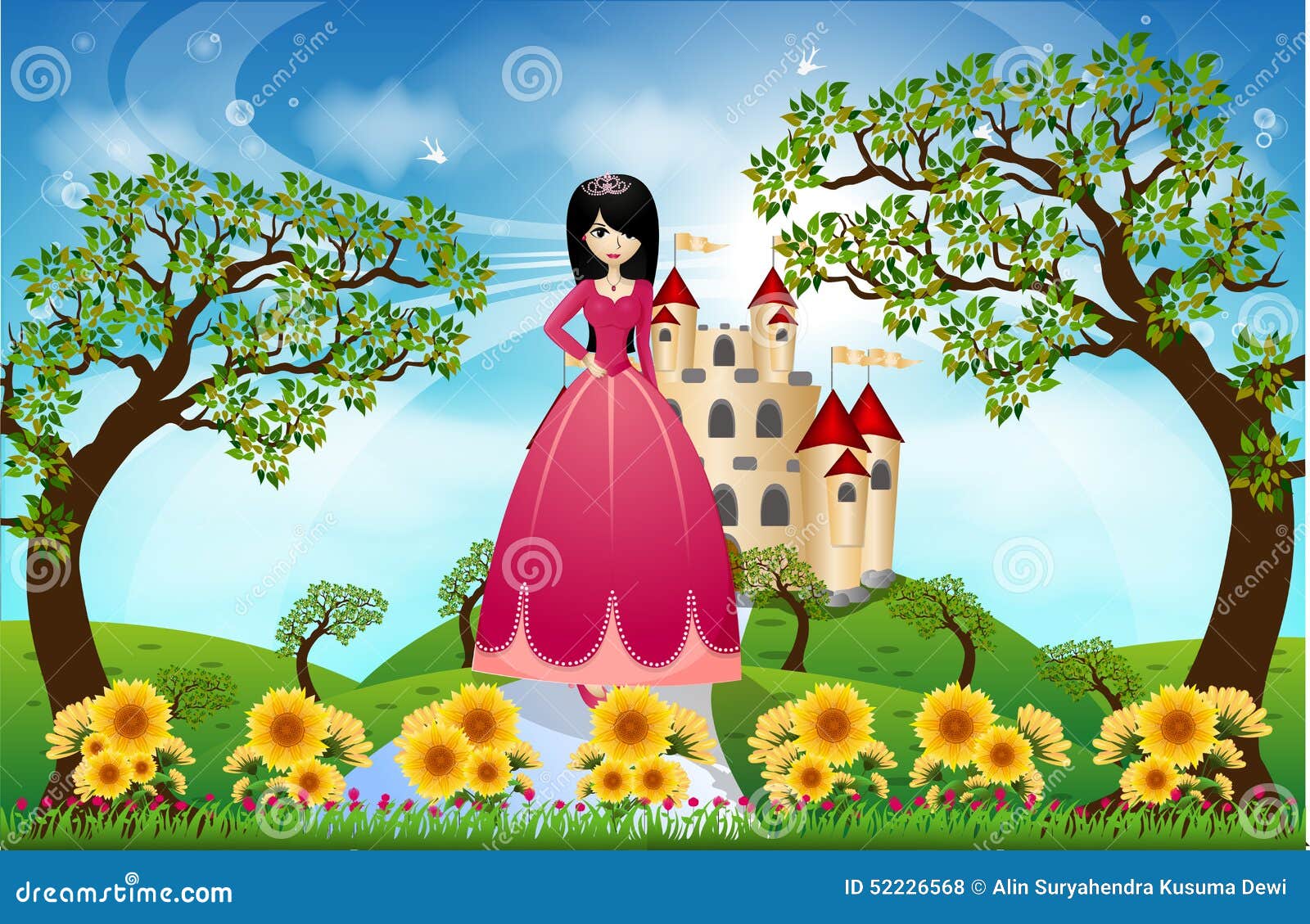 Princesa Y Castillo Hermosos Ilustración del Vector - Ilustración de ...