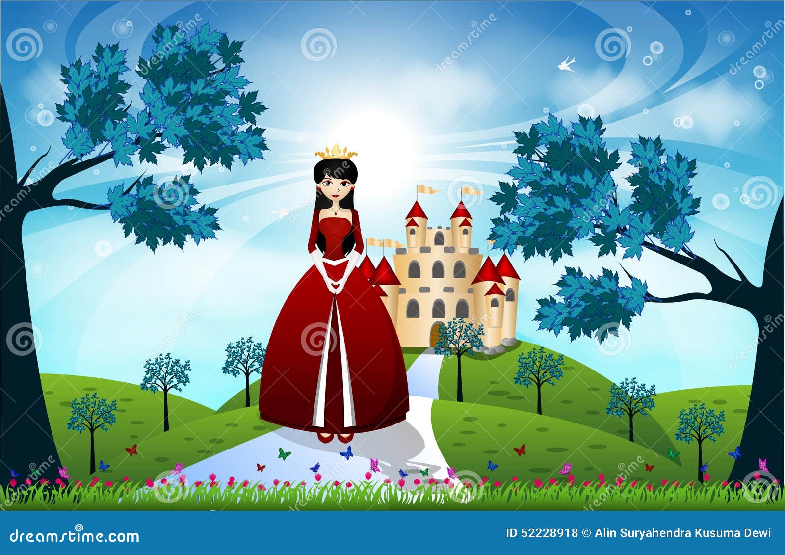 Princesa Y Castillo Hermosos Ilustración del Vector - Ilustración de ...