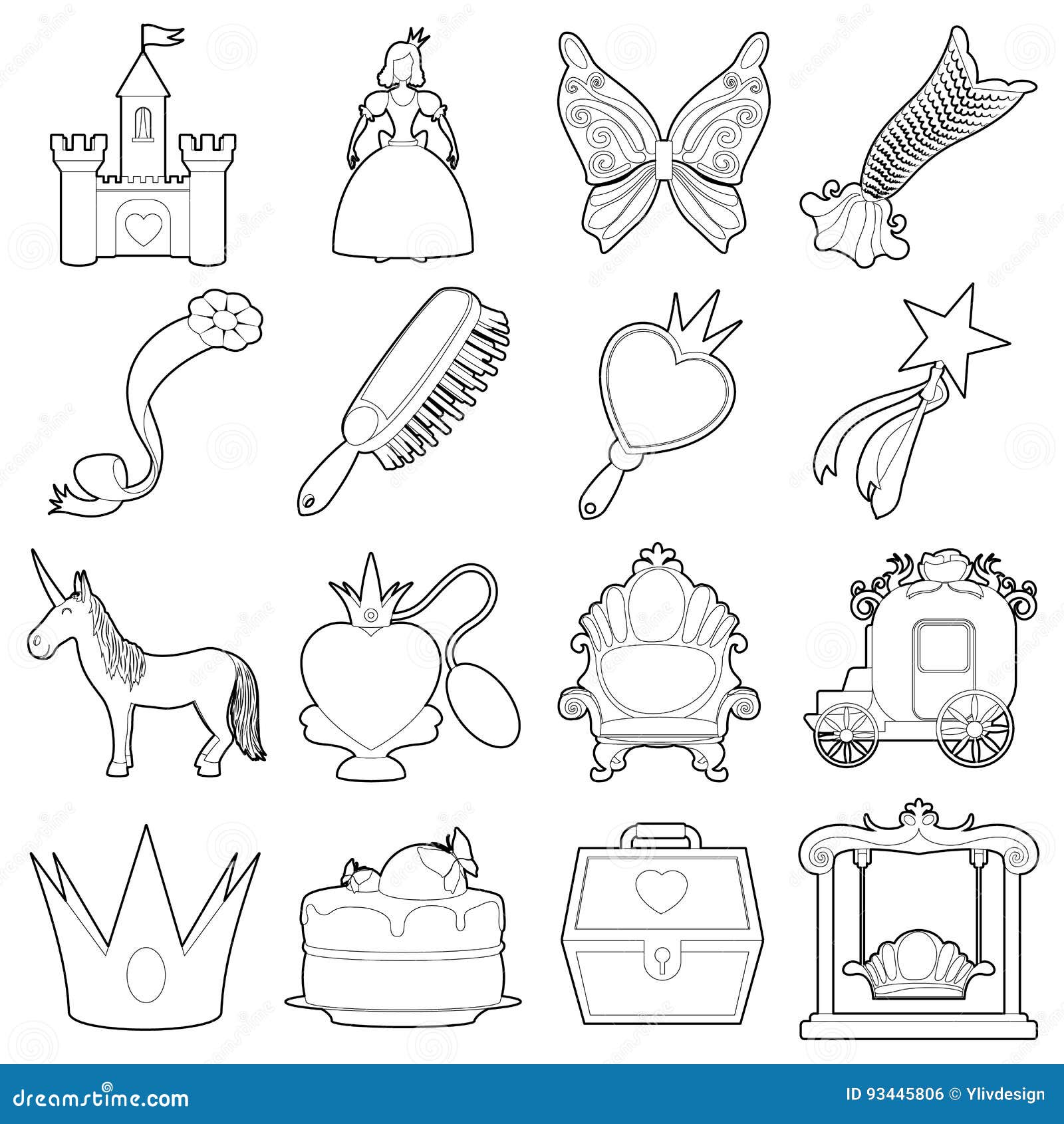 Princess Accessories Icons Set, Outline Style Stock Vector ...