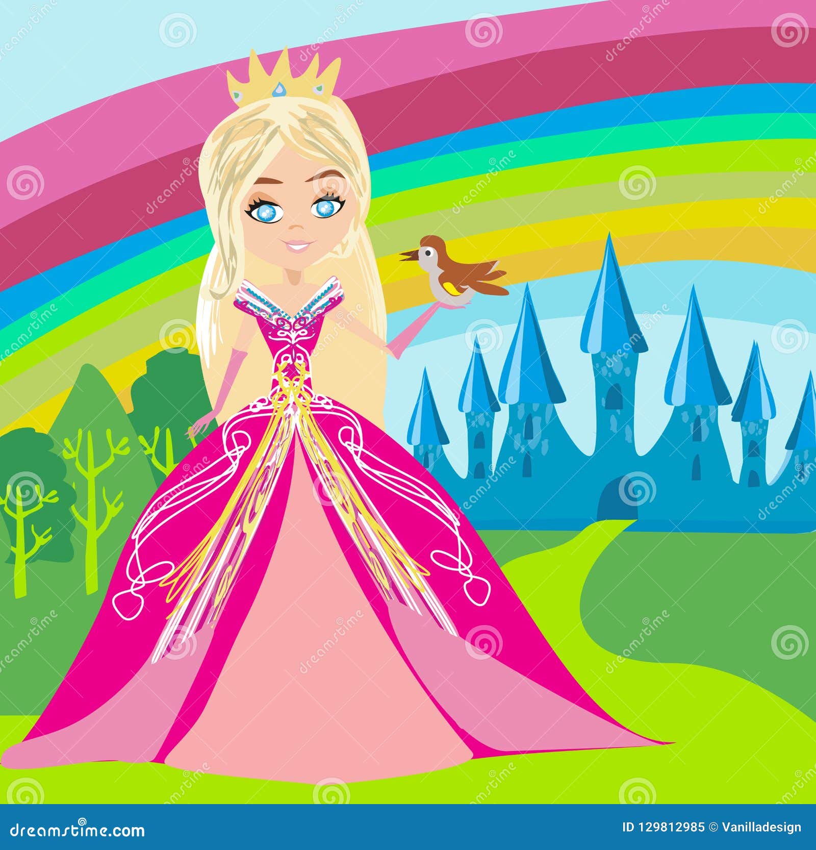 Princess with bird stock vector. Illustration of female - 129812985
