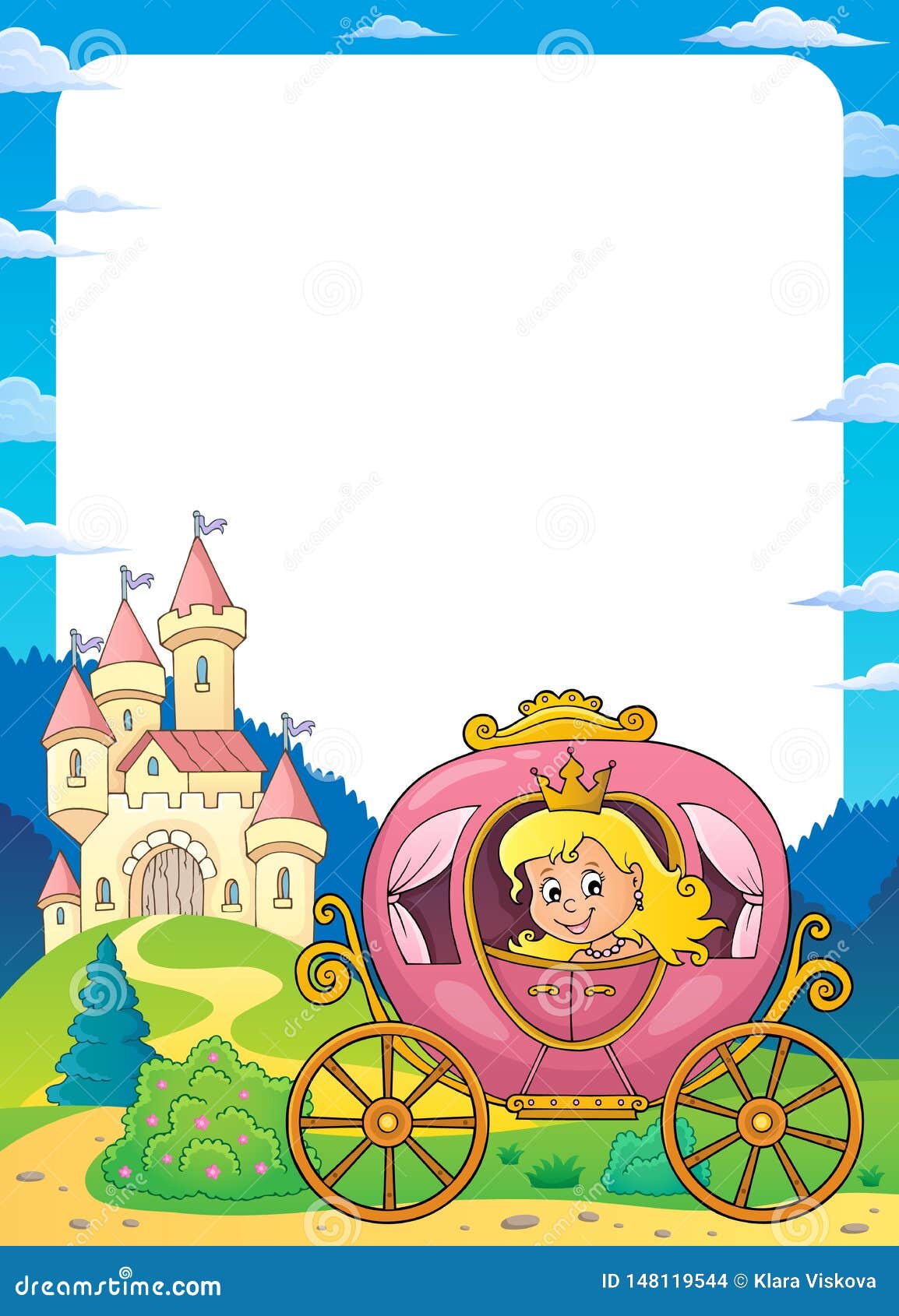 Princess in Carriage Theme Frame 1 Stock Vector - Illustration of magic ...