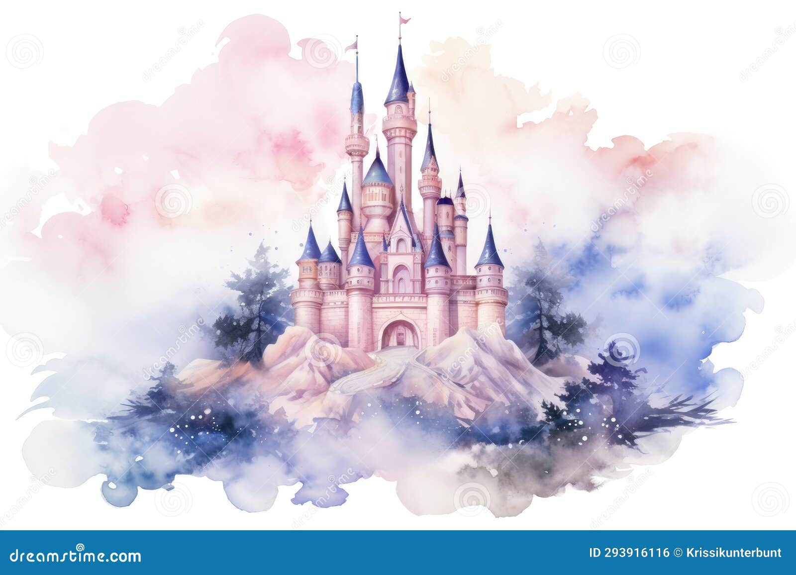 Princess Castle in Clouds Watercolor Design AI Generated Stock ...