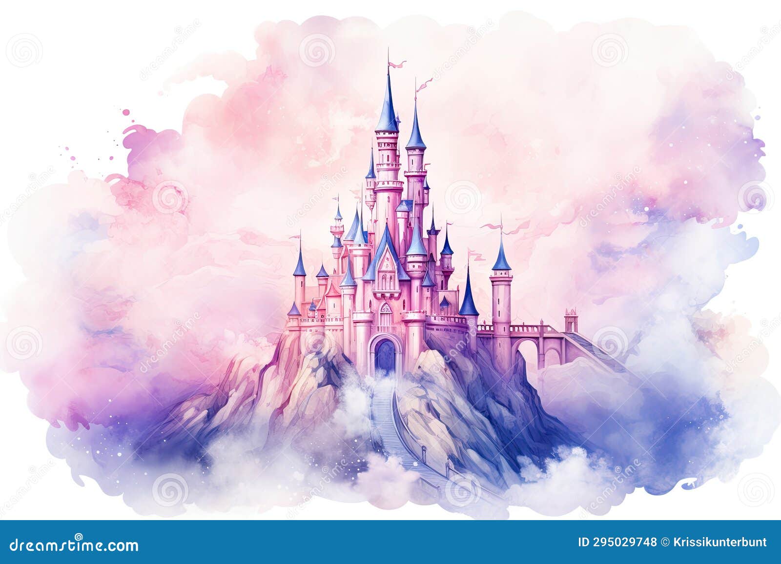 Princess Castle in Clouds Watercolor Design AI Generated Stock ...