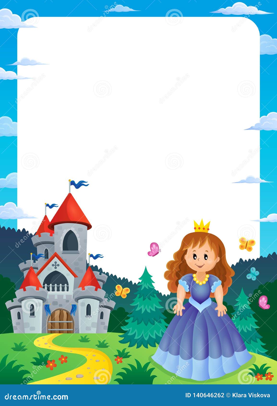 Princess and Castle Composition Frame 2 Stock Vector - Illustration of ...
