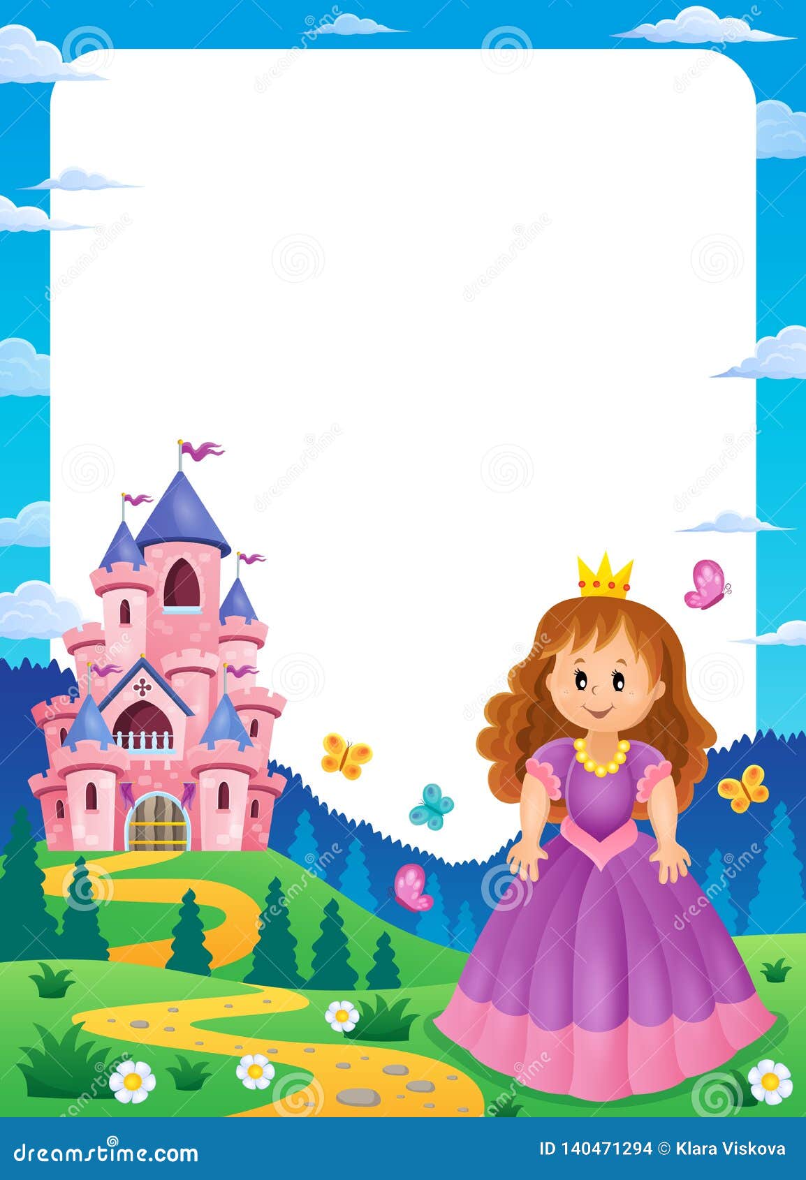 Princess and Castle Composition Frame 1 Stock Vector - Illustration of ...