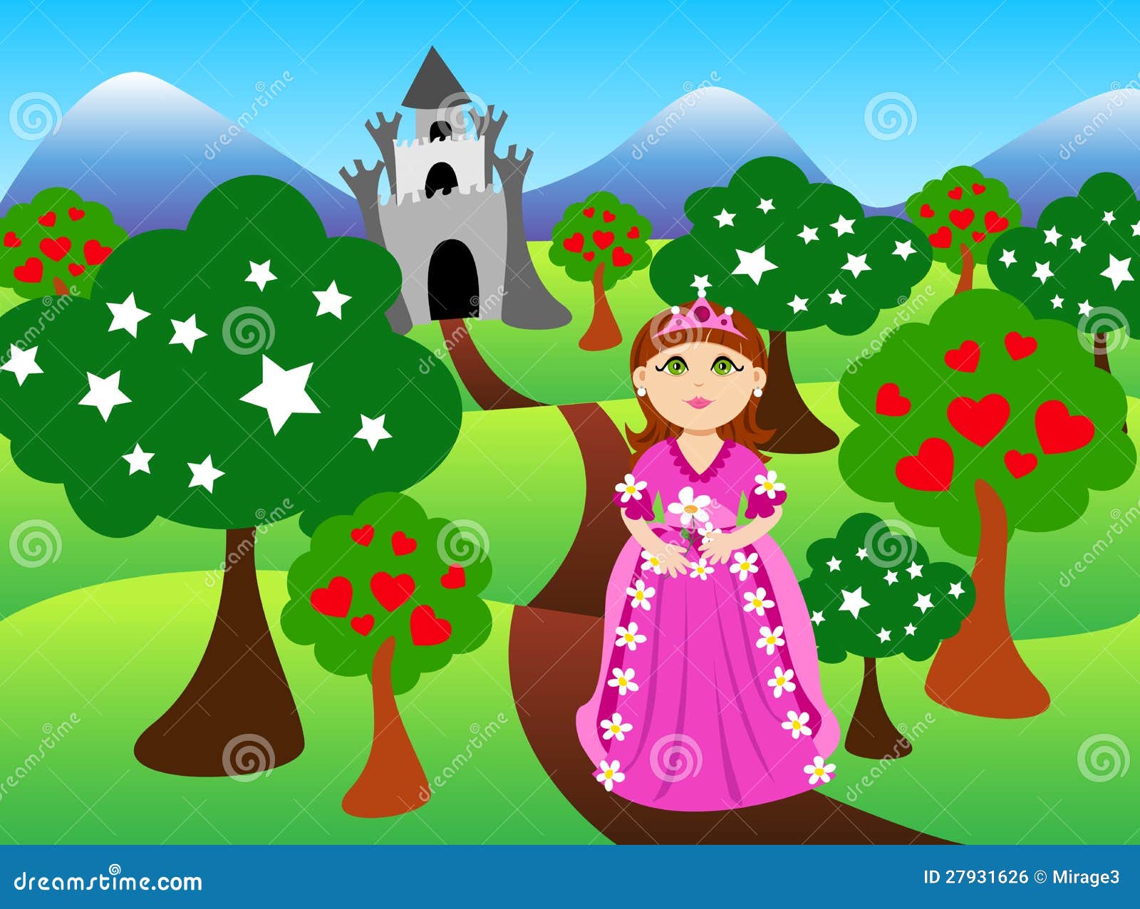 Princess and Castle Landscape Stock Vector - Illustration of daisy ...