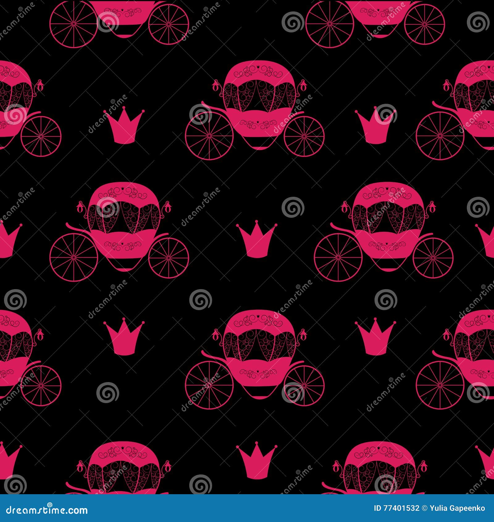 Princess Cinderella Fairytale Carriage. Seamless Pattern Background ...