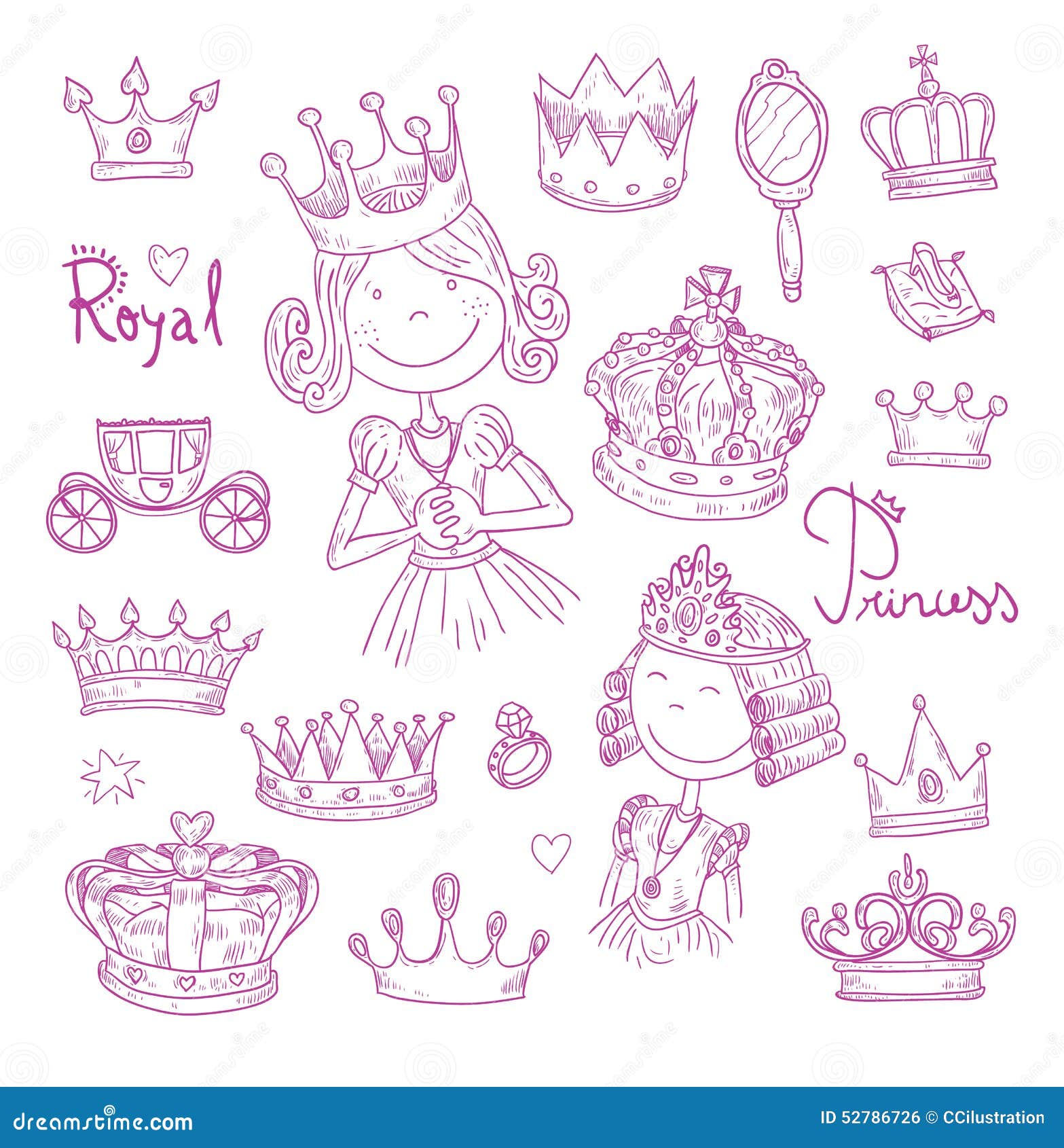 Princess Crown Set, Hand Drawn Vector Stock Vector - Illustration of ...