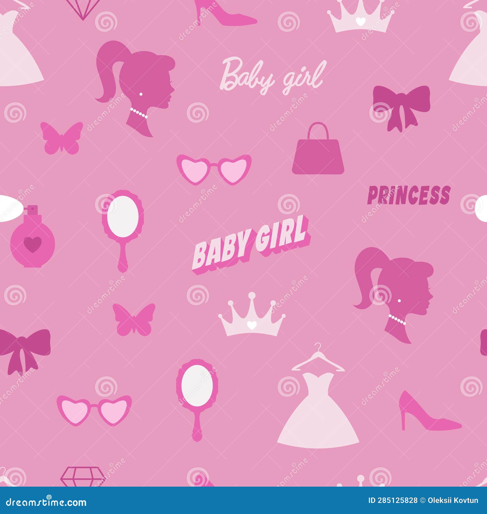 Princess. Cute Pink Seamless Pattern. Beautiful Girly Wallpaper Stock ...
