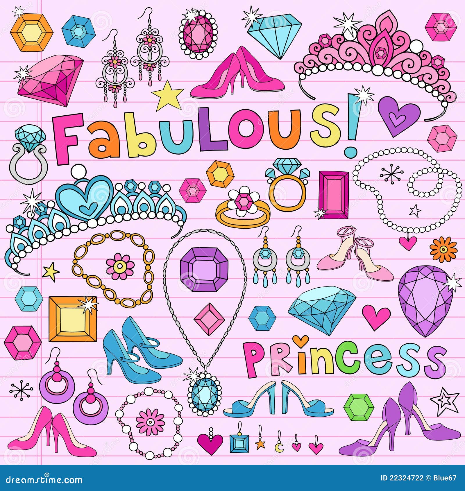 Princess Design Elements Notebook Doodles Stock Vector - Illustration ...