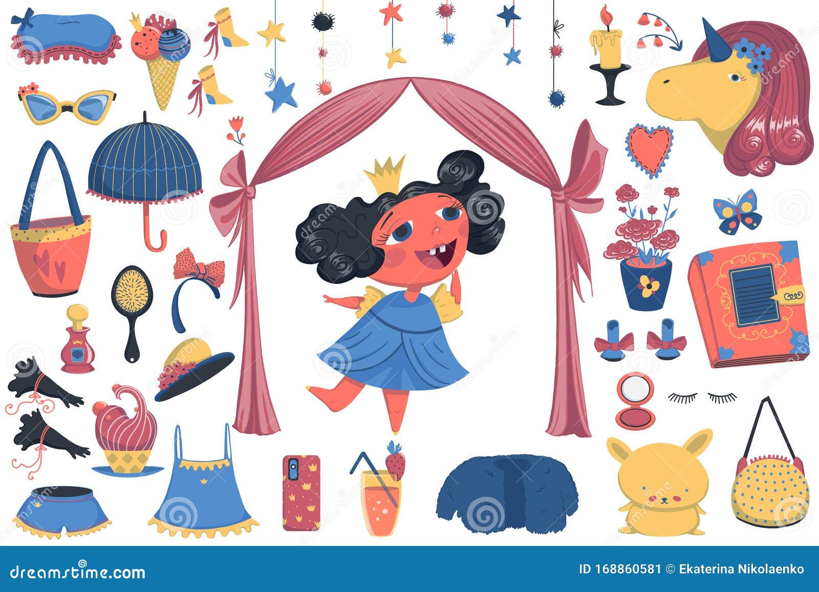 Princess Design Elements Set. Isolated Objects on White Background ...