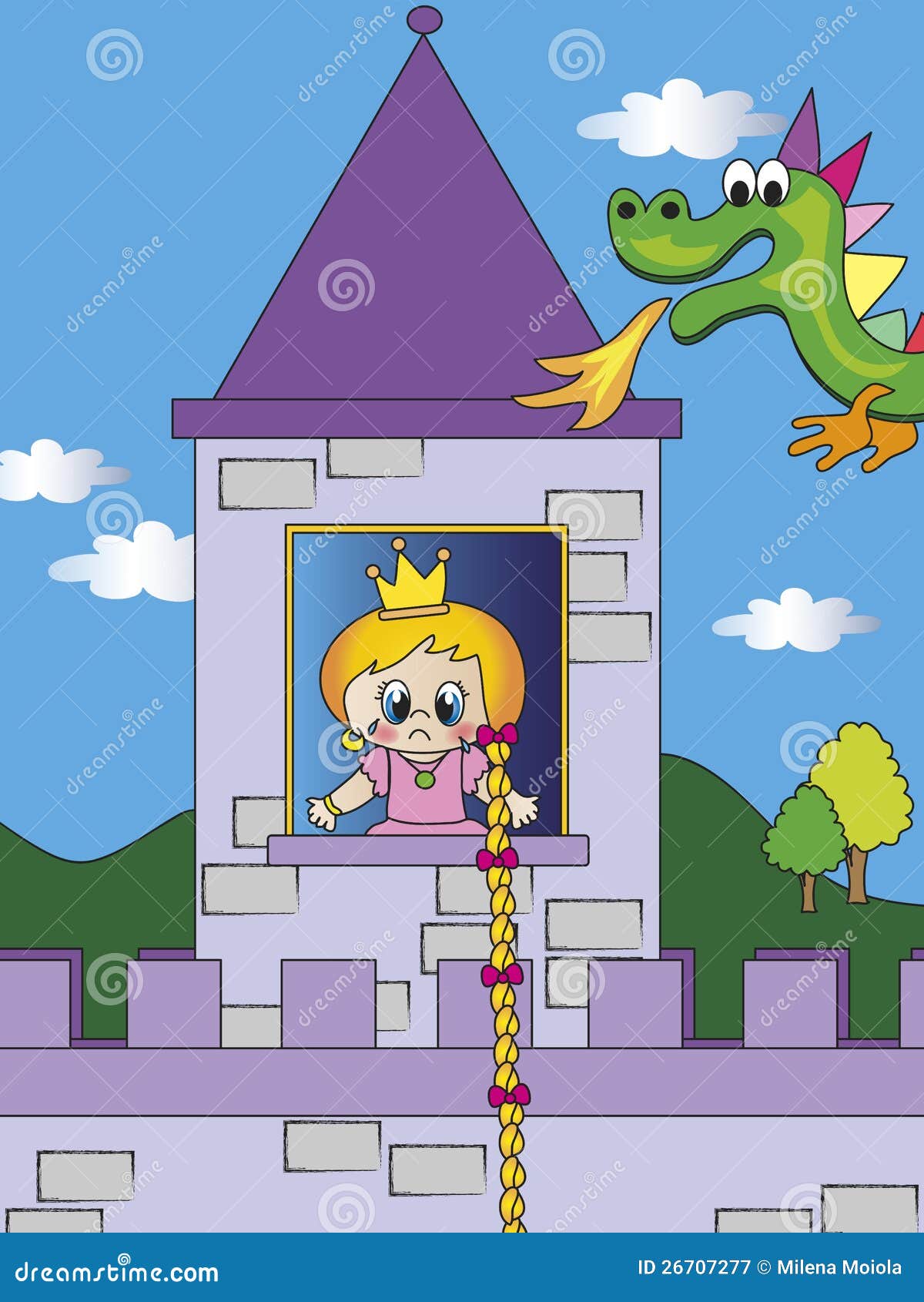Princess and dragon stock illustration. Illustration of clouds - 26707277