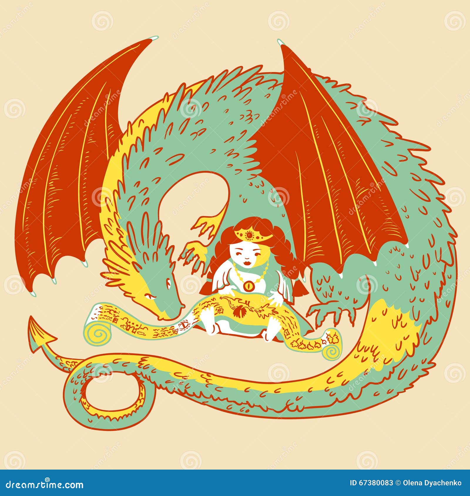 Princess and dragon stock vector. Illustration of design - 67380083