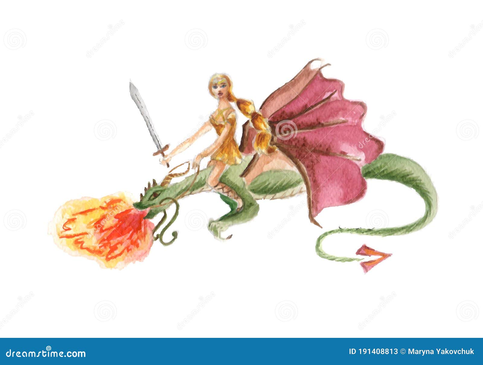Princess and Dragon stock image. Image of scifi, postcard - 191408813