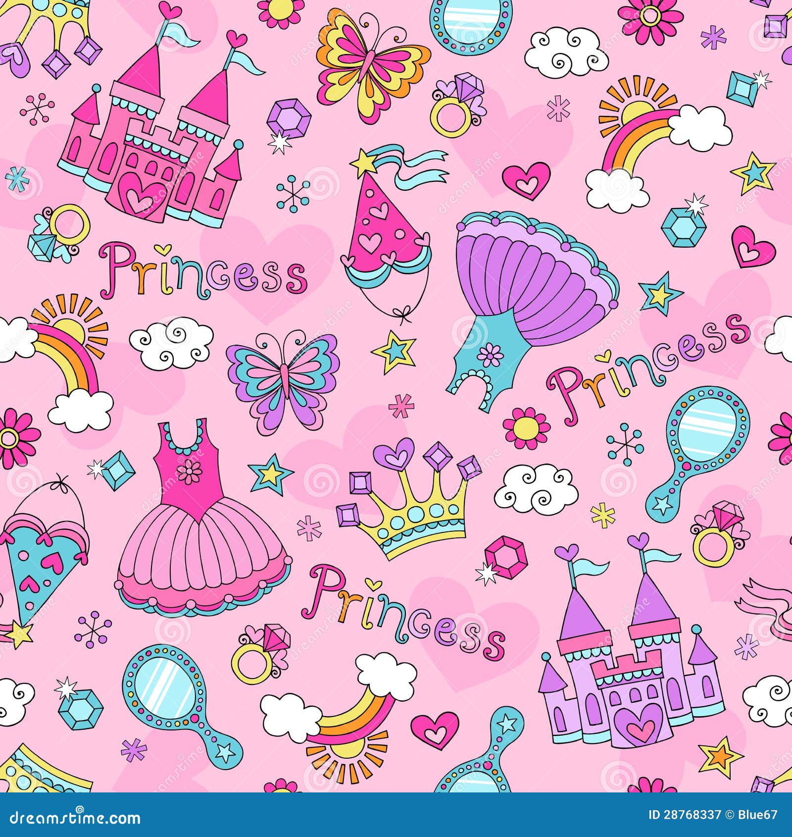 Princess Fairy Tale Doodles Seamless Pattern Vecto Stock Vector ...