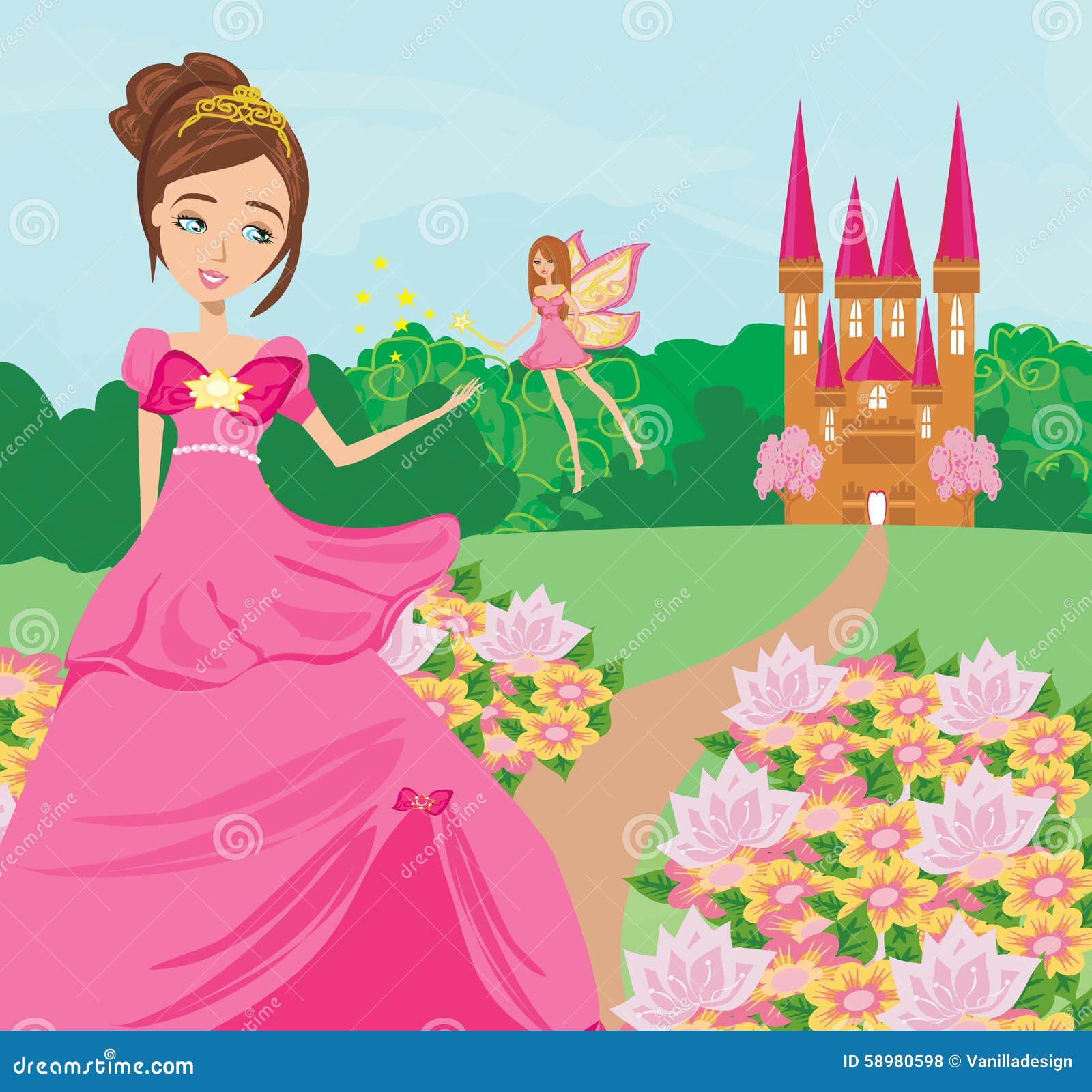 Princess and fairy stock vector. Illustration of fairy - 58980598