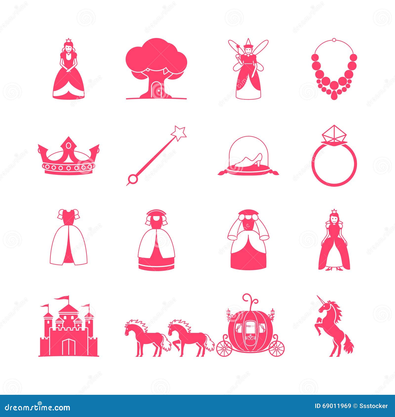 Princess Fairytale Icon Set Stock Vector - Illustration of castle ...