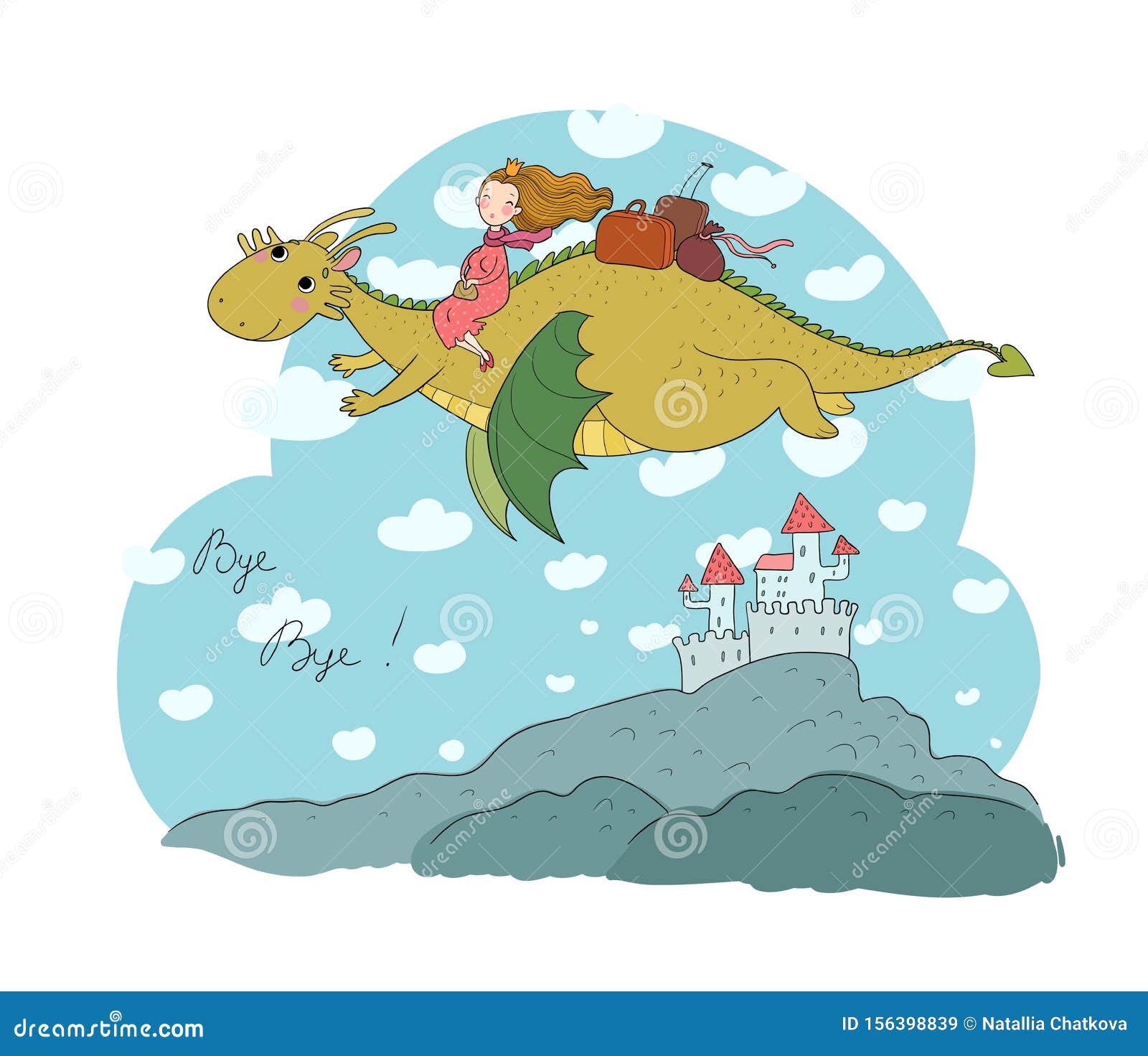 The Princess is Flying on a Dragon. Queen and Dinosaur Stock Vector ...