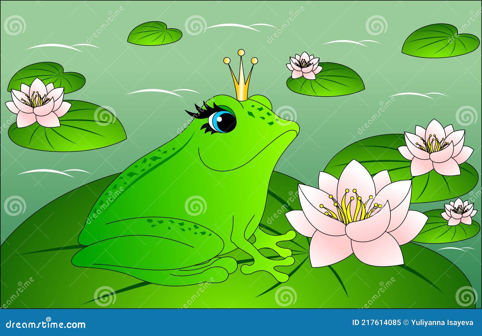 Princess frog in the swamp stock vector. Illustration of crown - 217614085