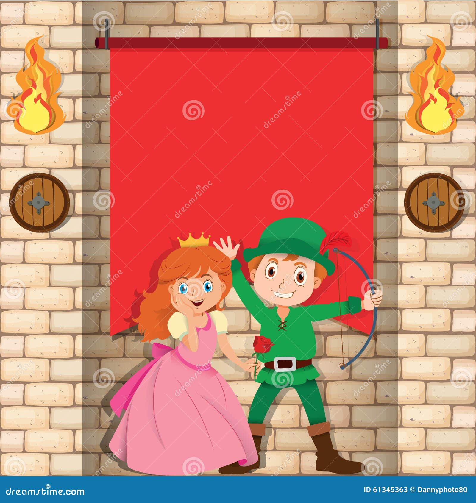 Princess And Hunter In Front Of Banner Stock Illustration - Image: 61345363