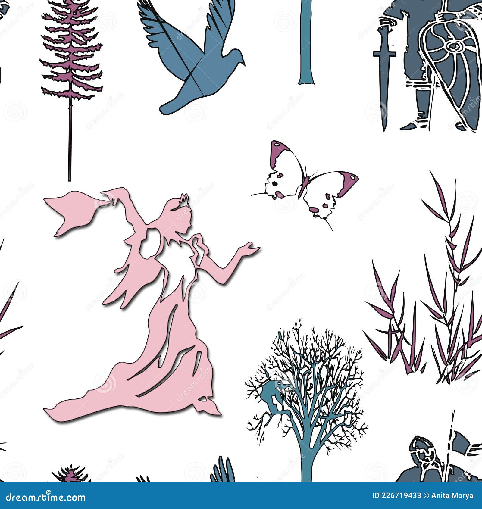 Princess and King Pattern and Nature Stock Illustration - Illustration ...