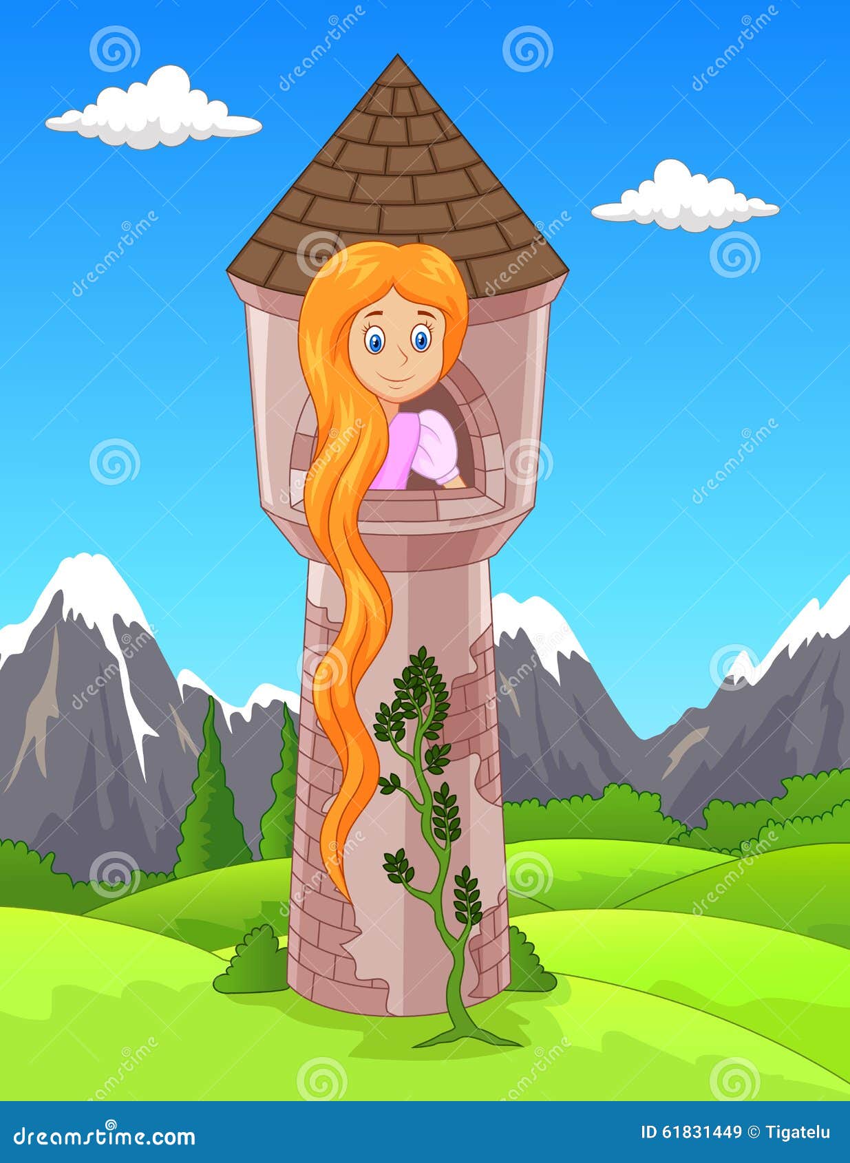 Princess With Long Hair Waiting On The Tower Stock Vector ...