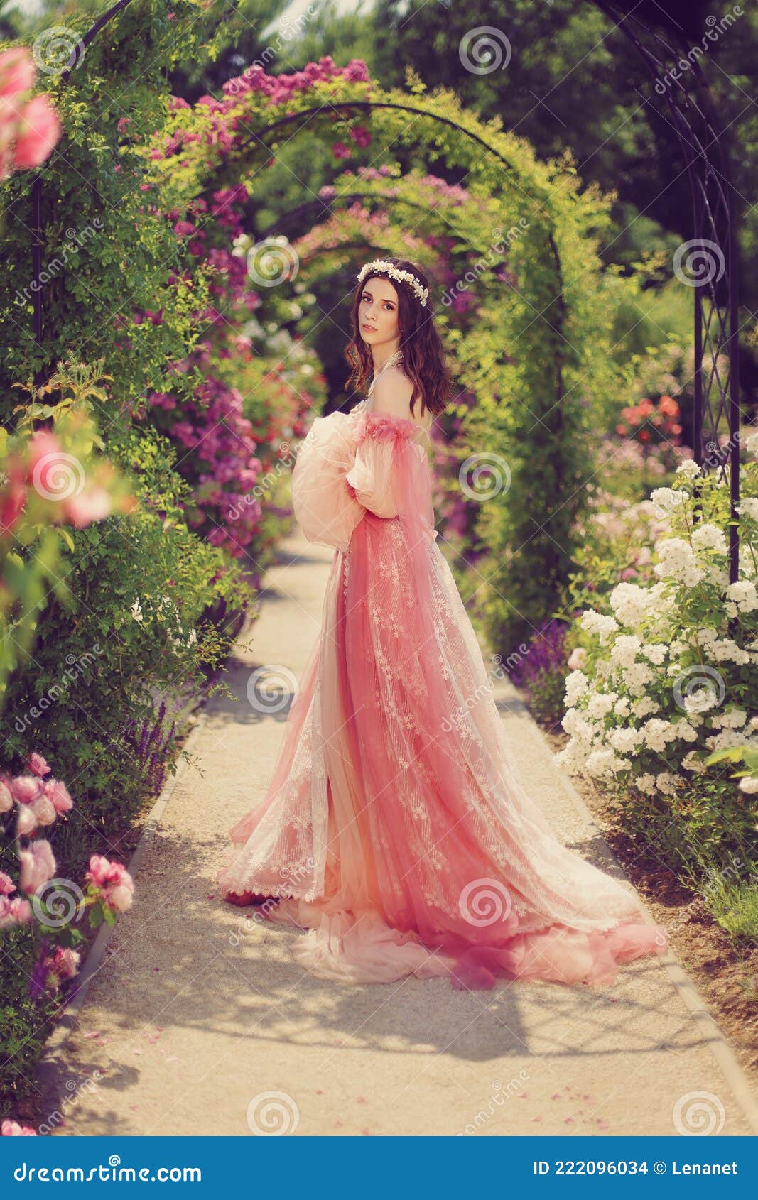 Princess in a Magic Rose Garden Stock Photo - Image of blooming, dress ...