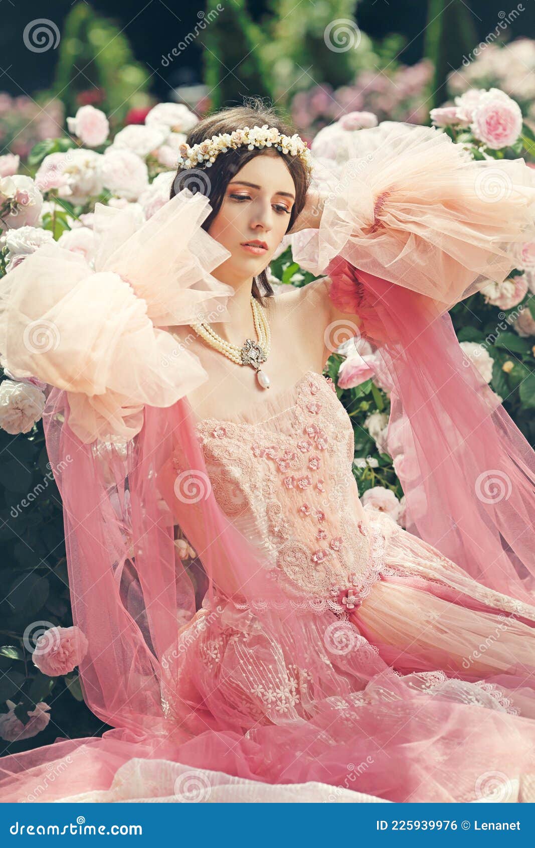 Princess in a Magic Rose Garden Stock Photo - Image of flowers ...