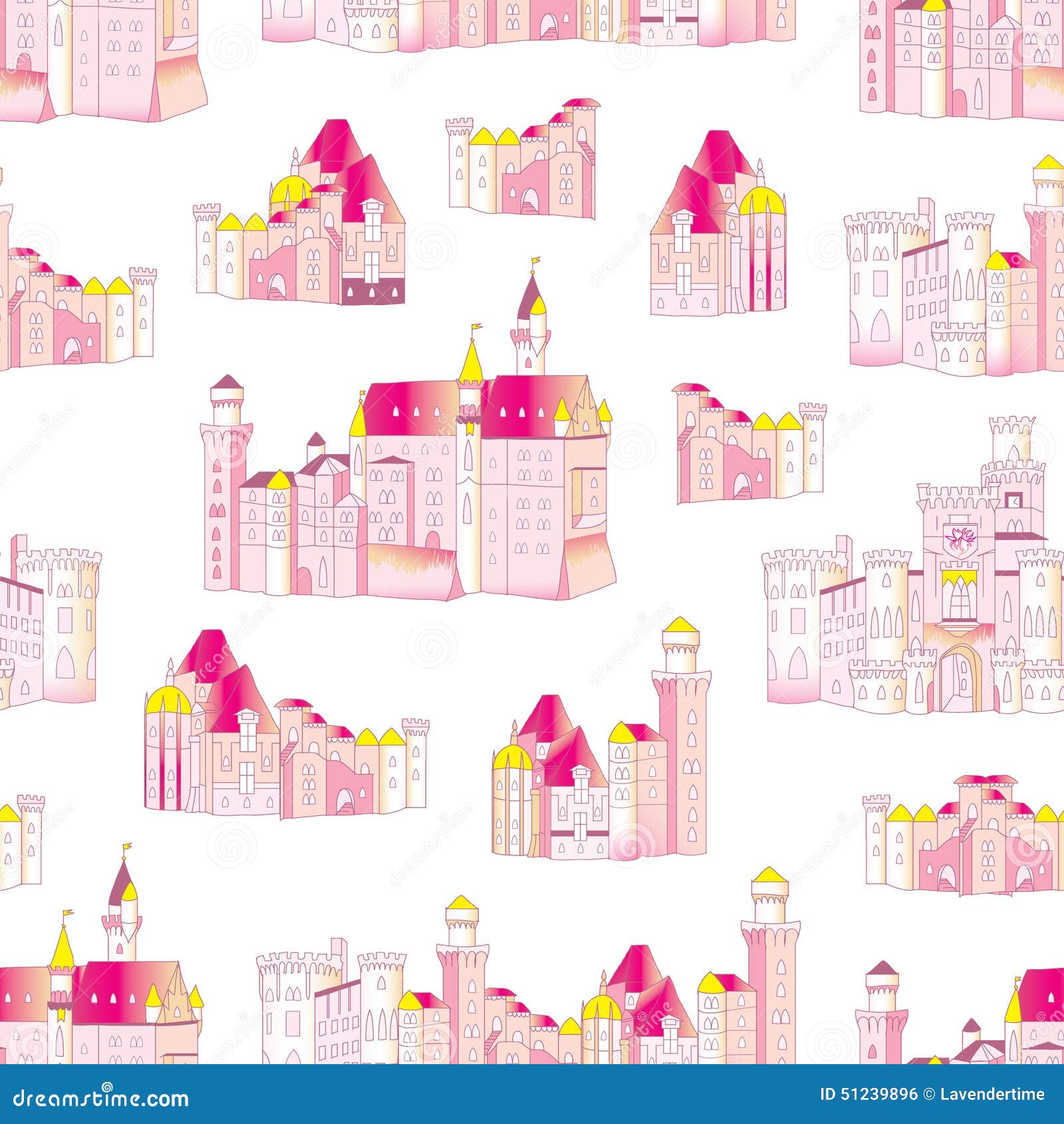 Princess Medieval Castles Vector Seamless Pattern | CartoonDealer.com ...