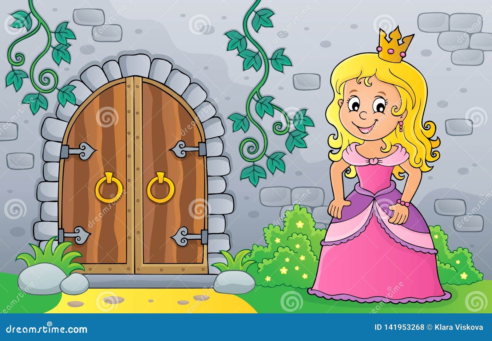 Princess by Old Door Theme Image 1 Stock Vector - Illustration of dress ...