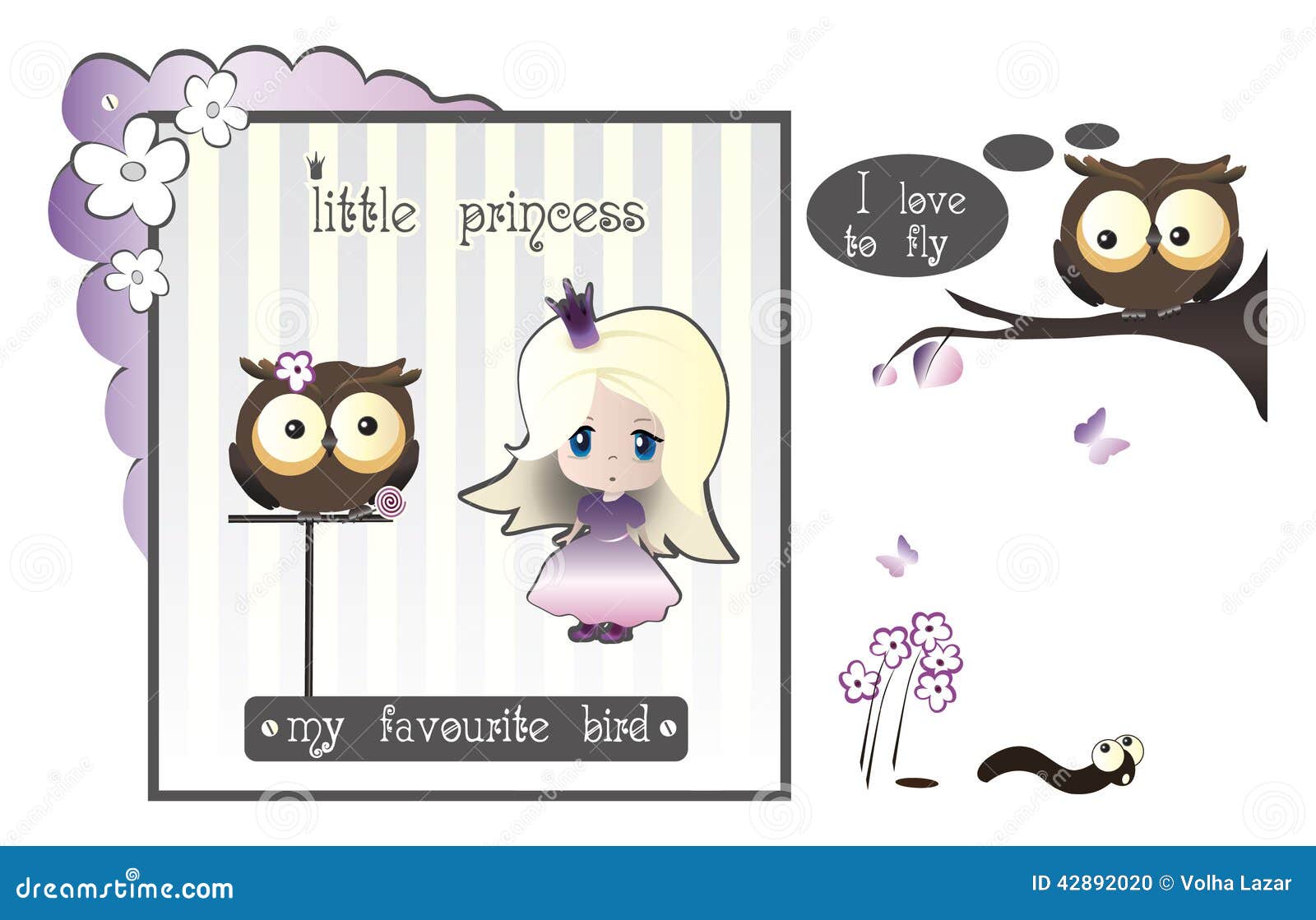 Princess and owl stock vector. Illustration of elegance - 42892020